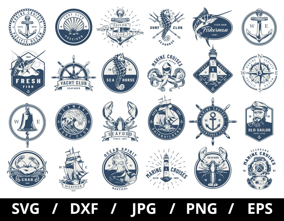 Nautical Labels Logo Sets Collection Illustration Svg, Marine Cruises ...
