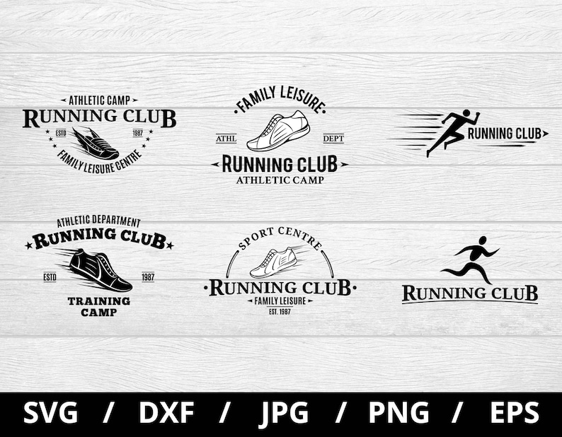 Running Club Logo Set: Athletic Emblems, Icon Badges (SVG, PNG, JPG) - Etsy
