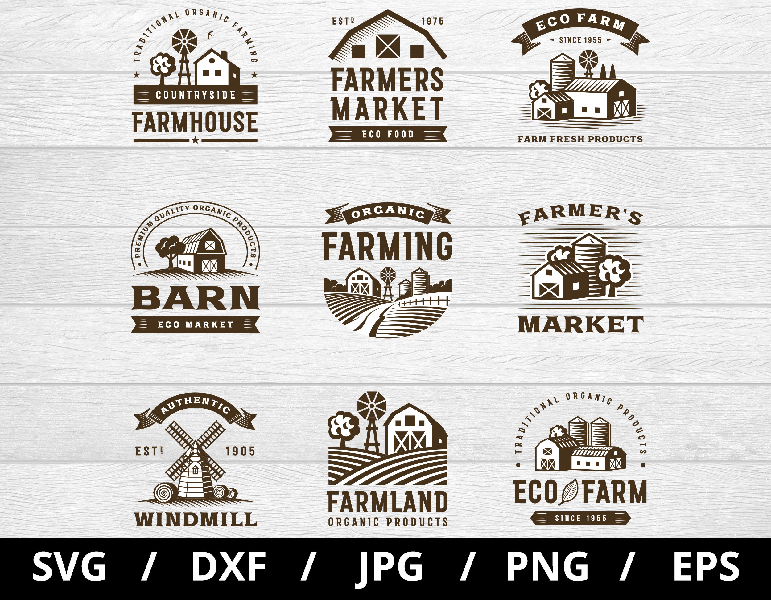 Farmhouse Logo Set Collection Illustration Svg, Farmers Market, Eco ...