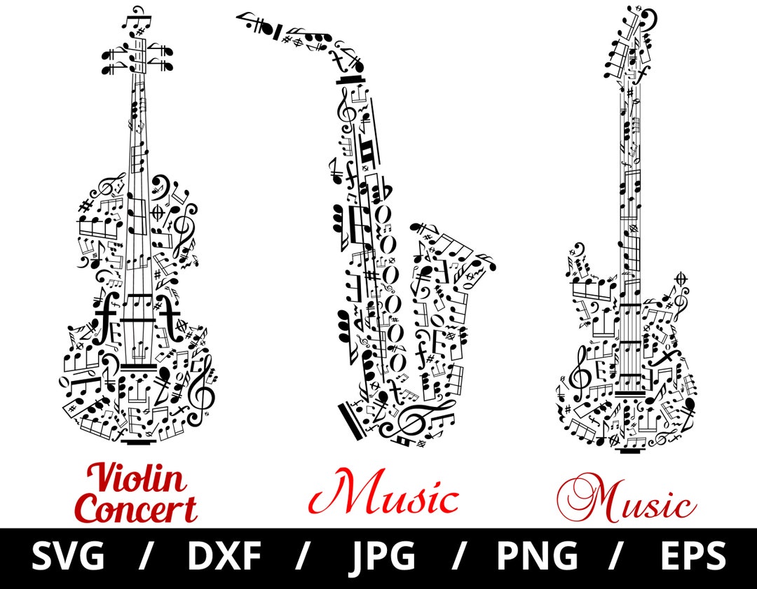 Music Notes Typography Lettering Illustration Svg, Violin, Jazz ...