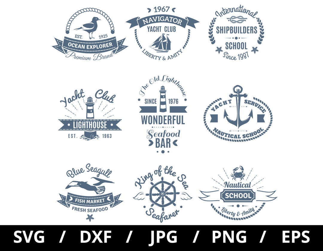 Nautical School Logo Set Illustration Svg, Ocean Explorer, Yacht Club ...