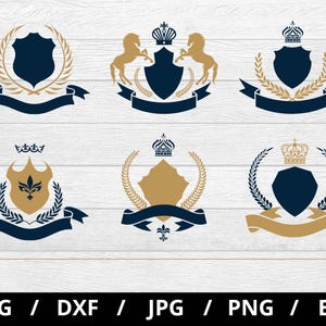 Luxury Crest Label Set, Royal Shield Badges, Golden Crown Wing SVG - Etsy