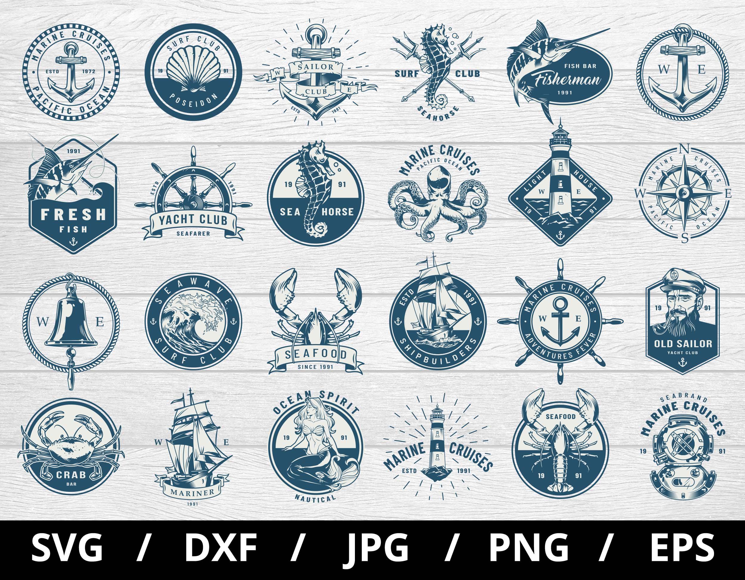 Nautical Labels Logo Sets Collection Illustration Svg, Marine Cruises ...