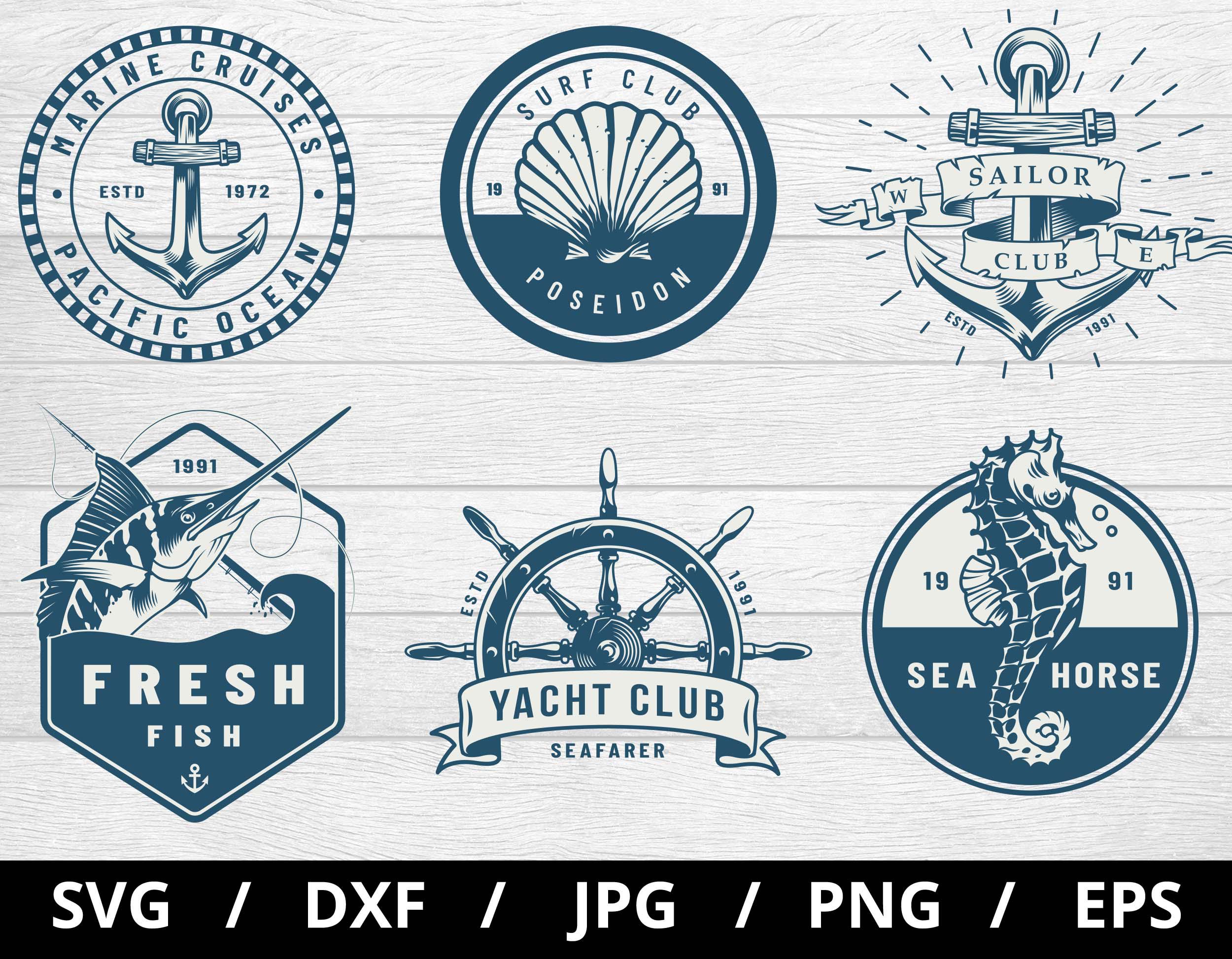 Nautical Labels Logo Sets Collection Illustration Svg, Marine Cruises ...