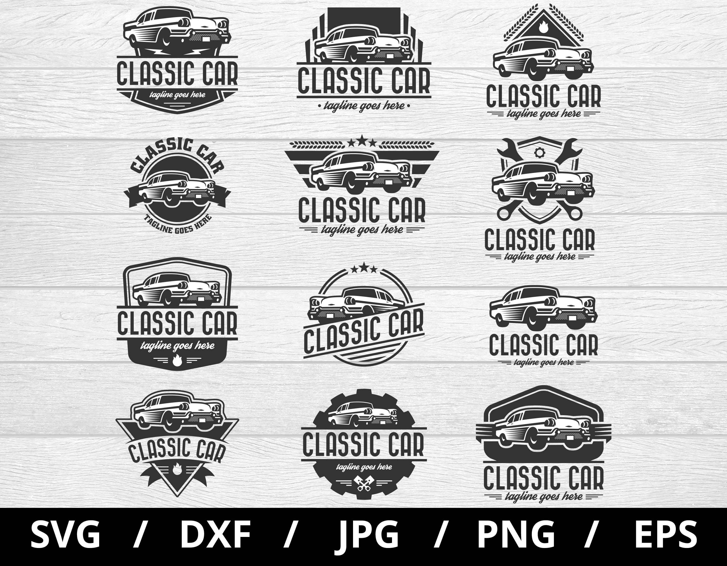 Classic Car Logo Sets Illustration Svg, Auto Service Workshop, Garage ...