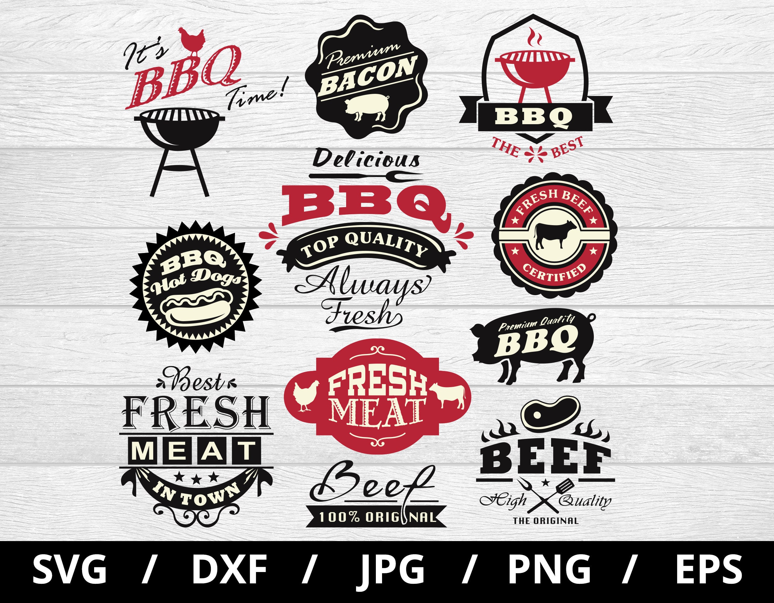 Bbq Grill Time Logo Sets Collection Illustration Svg, Fresh Meat ...