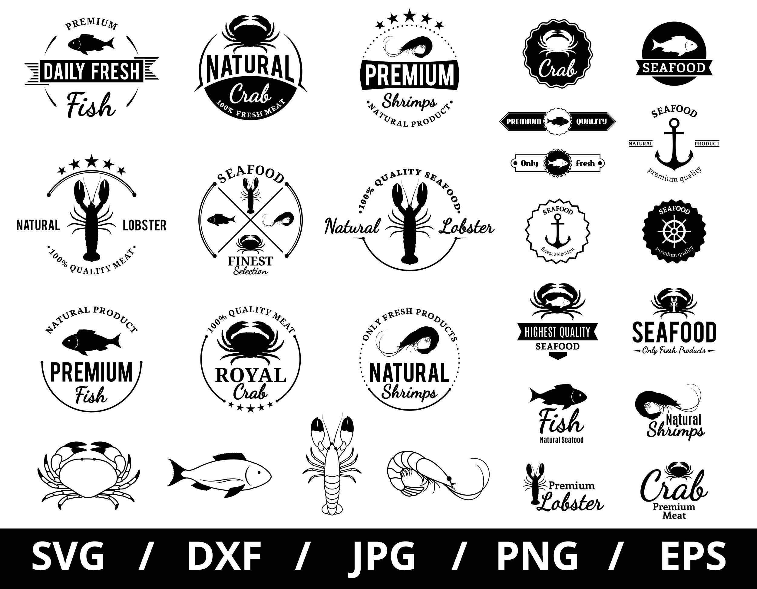 Seafood Restaurant Logo Sets Illustration Svg, Lobster, Crab, Prawn ...