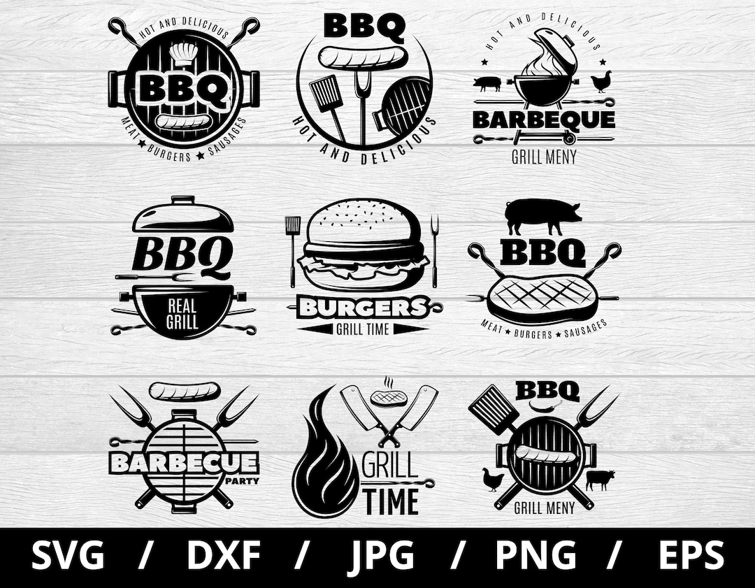 BBQ Grill Time Logo Sets Collection Illustration Svg, Barbecue Party ...