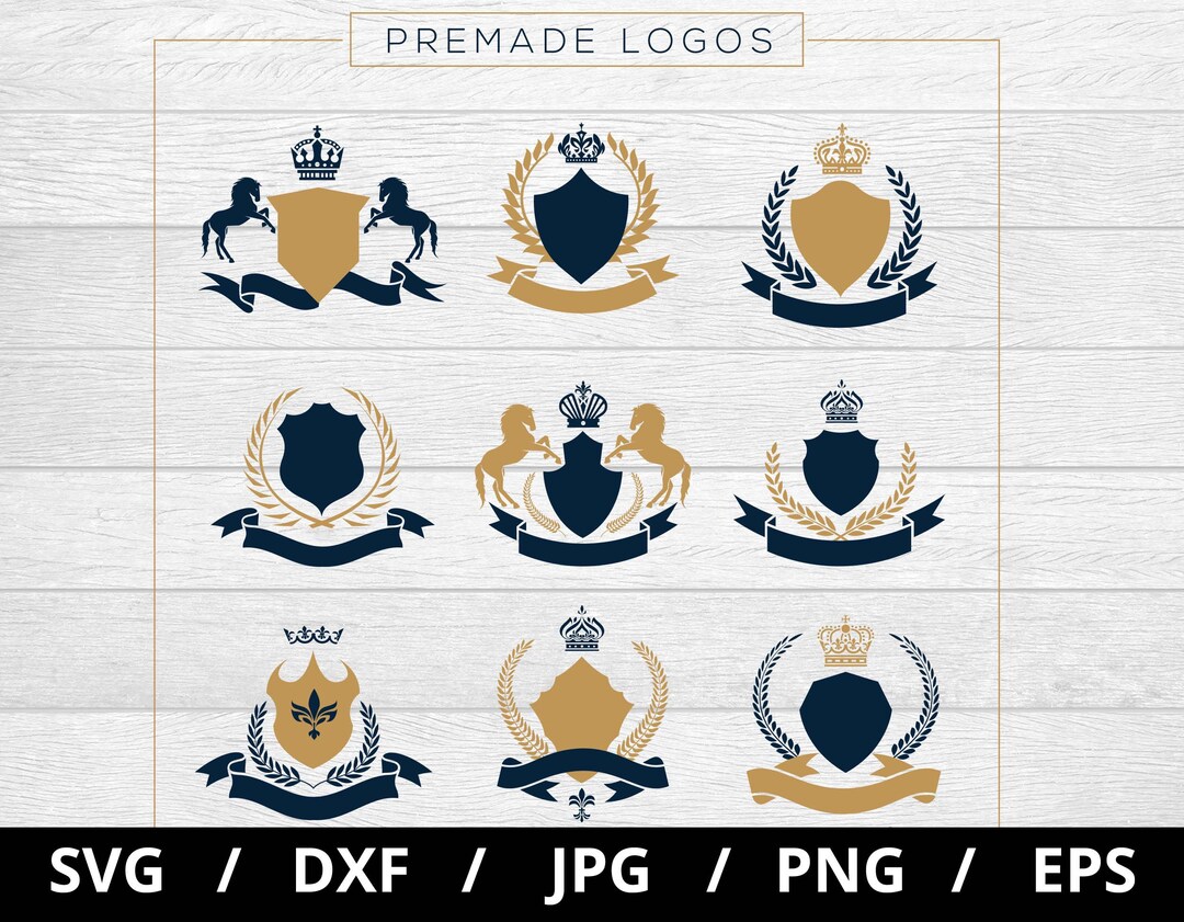Royal Shields Badges Luxury Crest Label Sets Svg Golden Crown Wing Svg