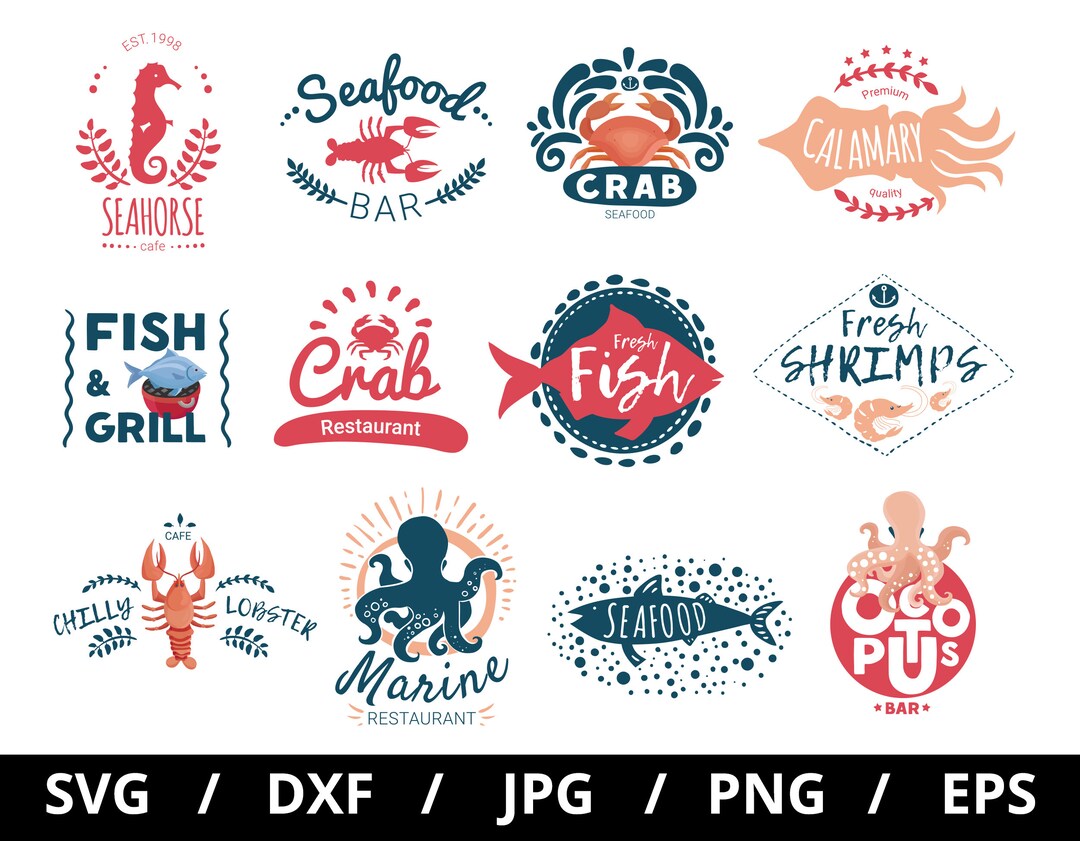 Seafood Shop Logo Sets Collection Illustration Svg Seafood - Etsy