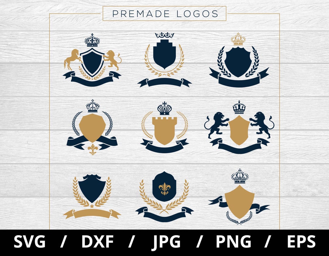 Royal Shields Badges Luxury Crest Label Sets Svg, Golden Crown Wing Svg ...