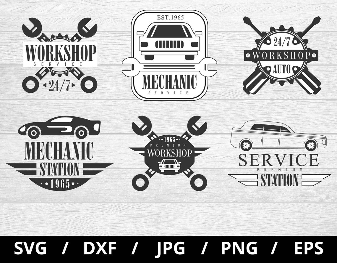 Mechanic Station Logo Set, Auto Repair Emblems (svg, Png, Jpg, Eps, Dxf ...