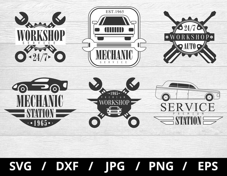 Mechanic Station Logo Set, Auto Repair Emblems (svg, Png, Jpg, Eps, Dxf ...