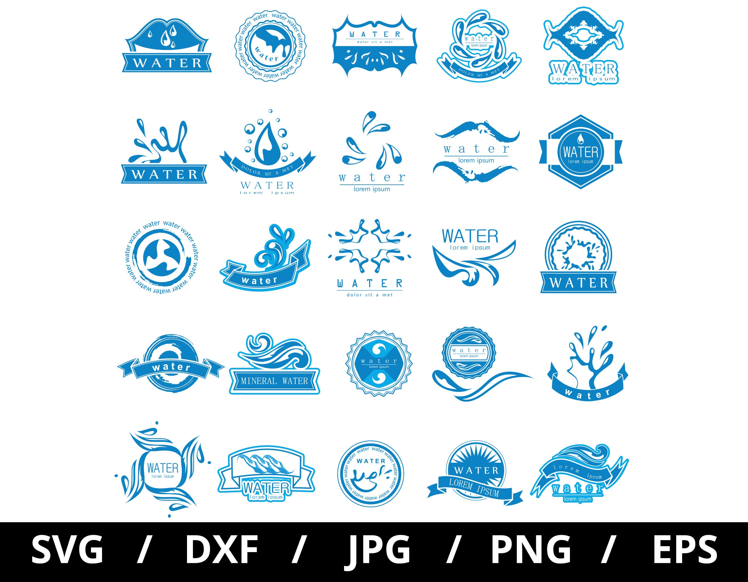 Water Design Logo Sets Collection Illustration Svg, Blue Water Drop ...