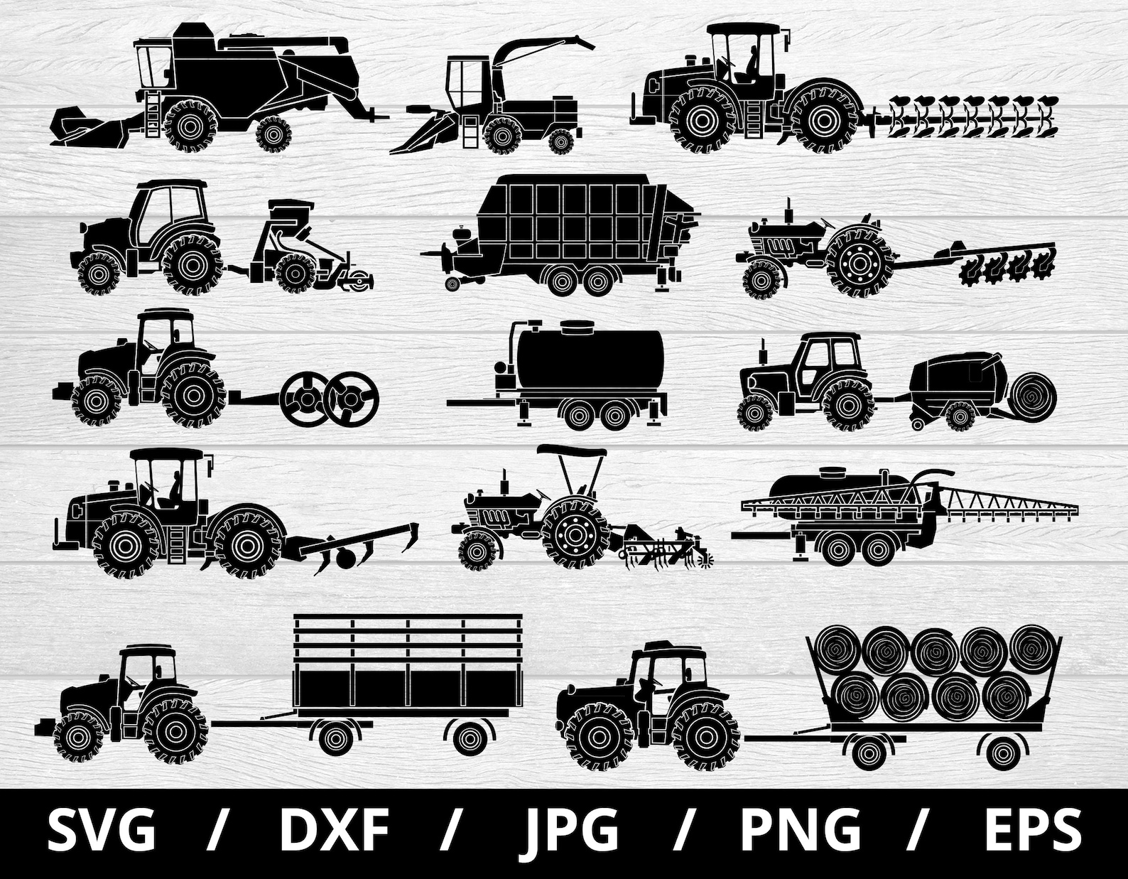 Silhouette Farm Vehicle Icon Set Svg, Tractor, Transportation ...