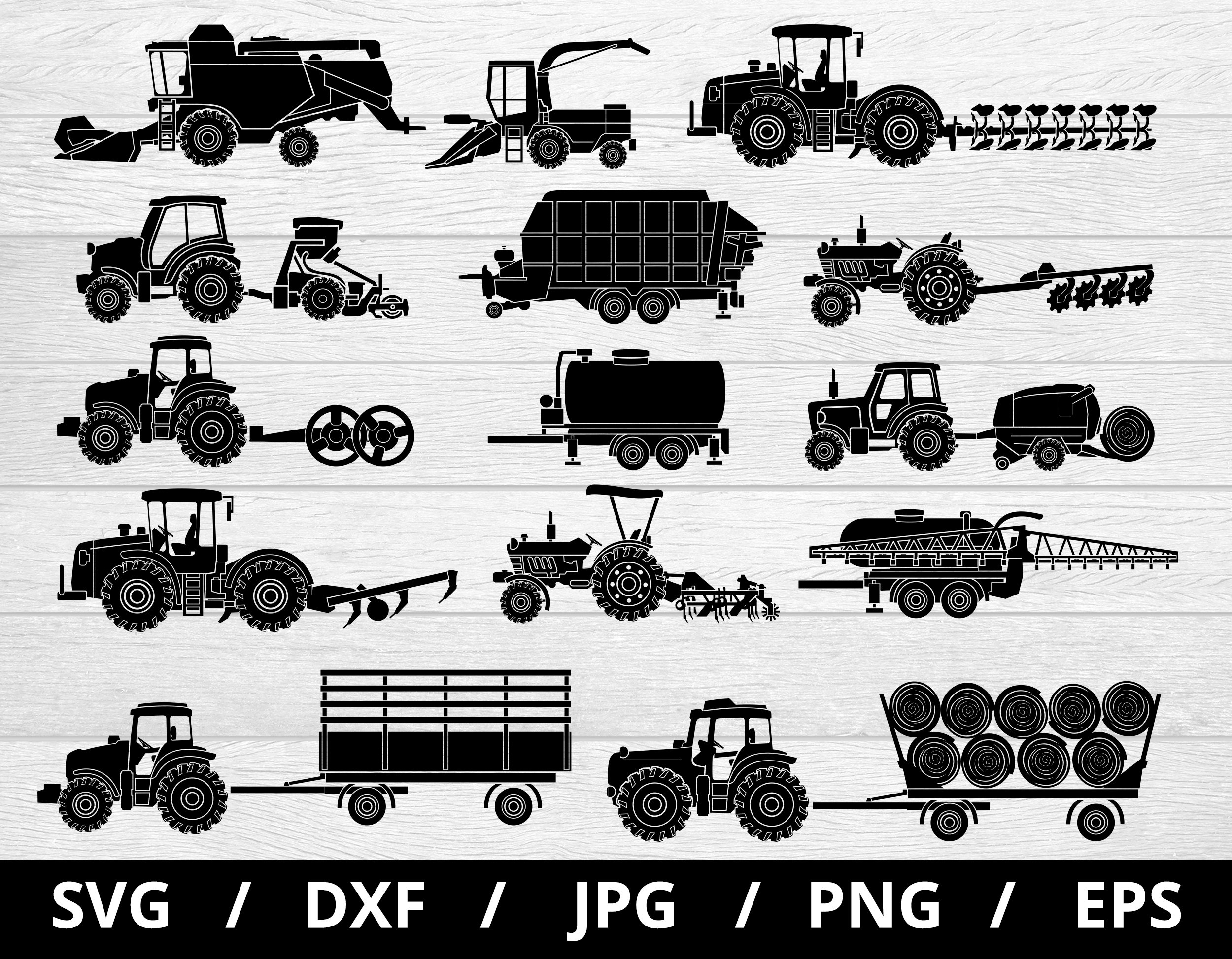 Farm Vehicle Icon Set, Agricultural Clipart SVG, Tractor, Harvester ...