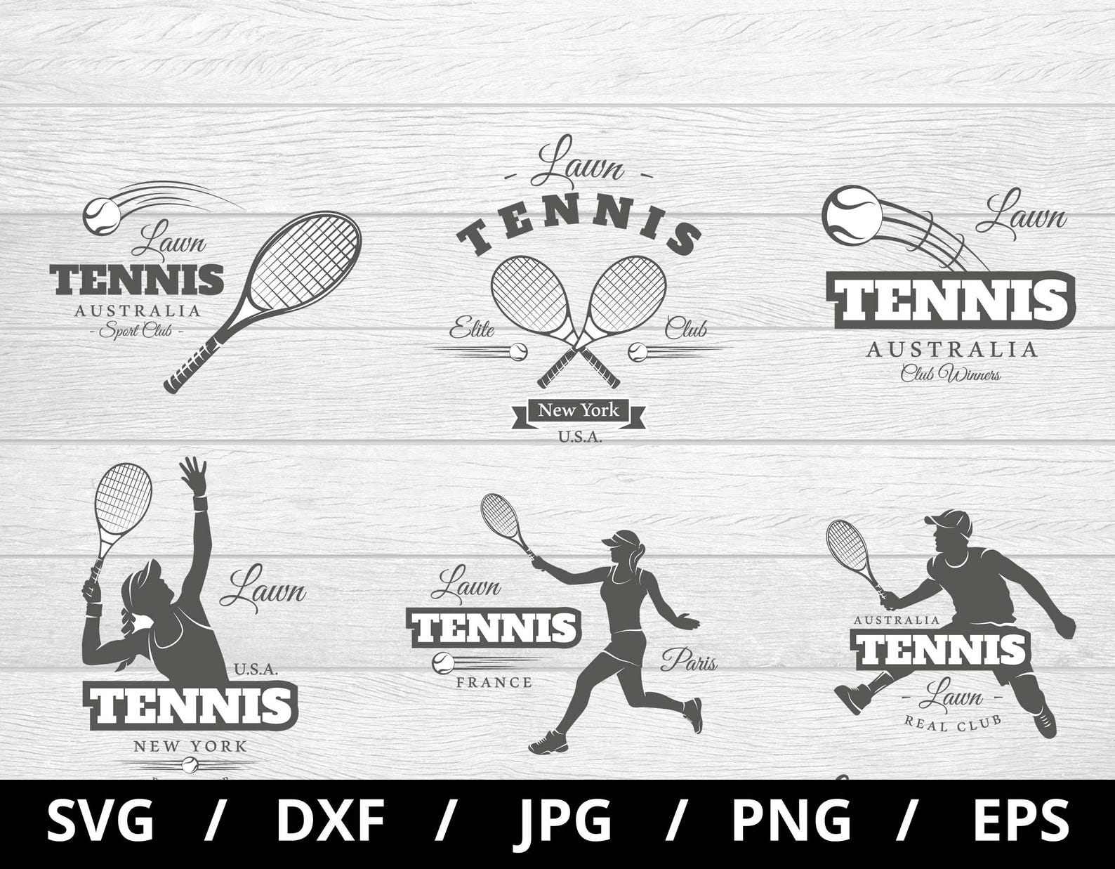 Tennis Club Logo Illustrations, Sports Emblems Icon Set (svg, Eps, Dxf ...