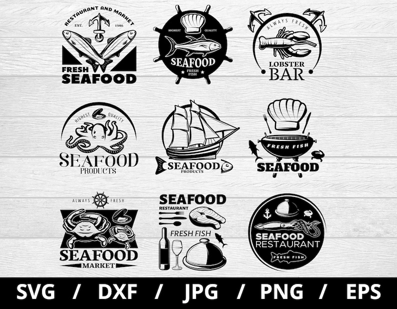 Seafood Restaurant Logo Sets Collection Illustration Svg, Seafood ...