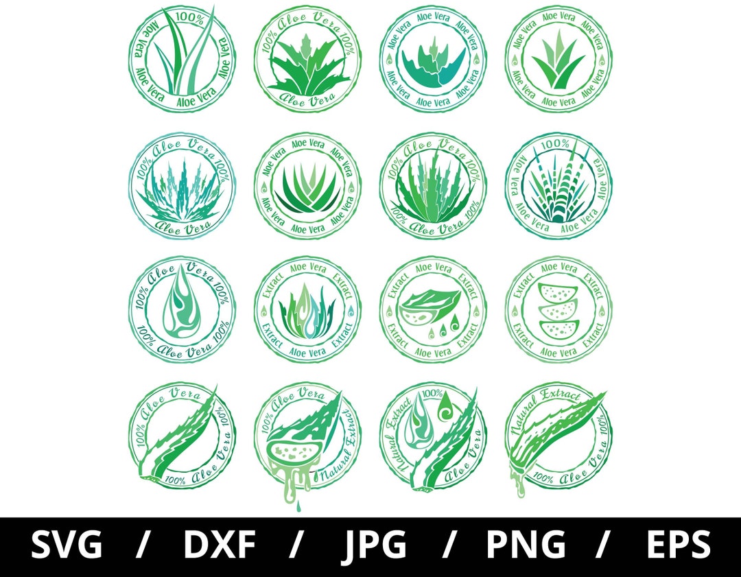 Aloe Vera Label Sets Illustration Svg, Aloe Vera Green Labels Svg, Aloe ...