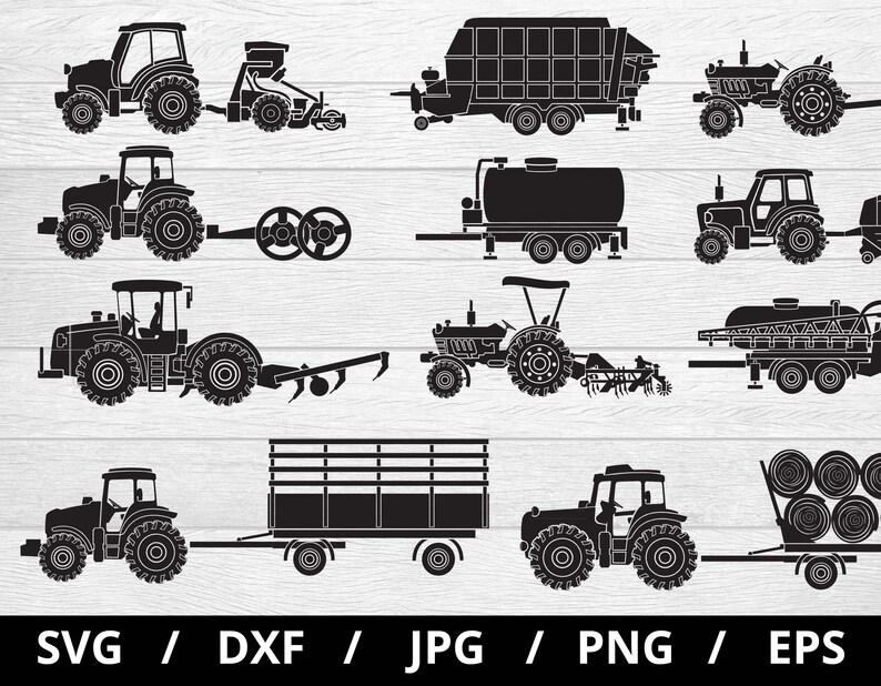 Silhouette Farm Vehicle Icon Set Svg, Tractor, Transportation ...