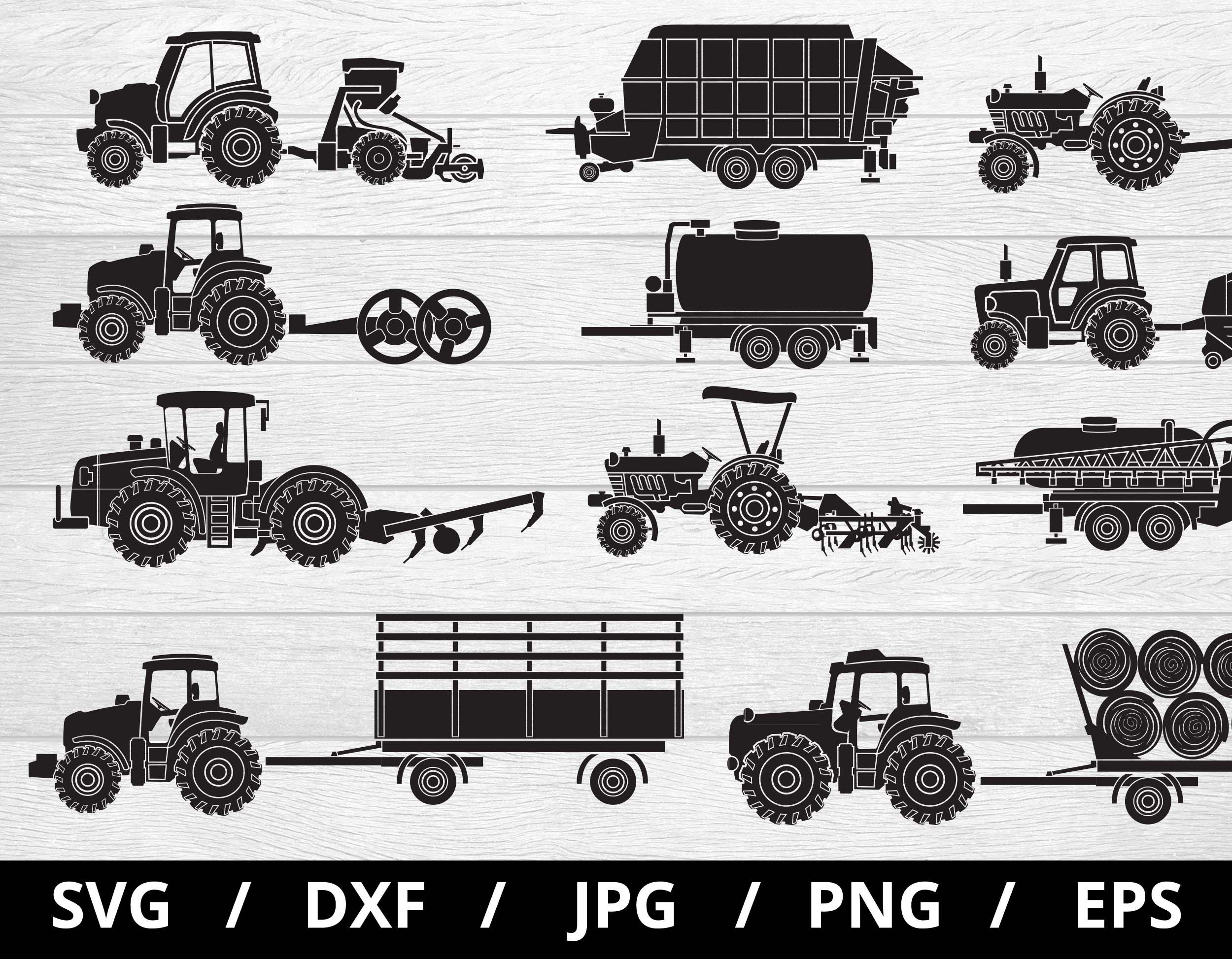 Farm Vehicle Icon Set, Agricultural Clipart SVG, Tractor, Harvester ...