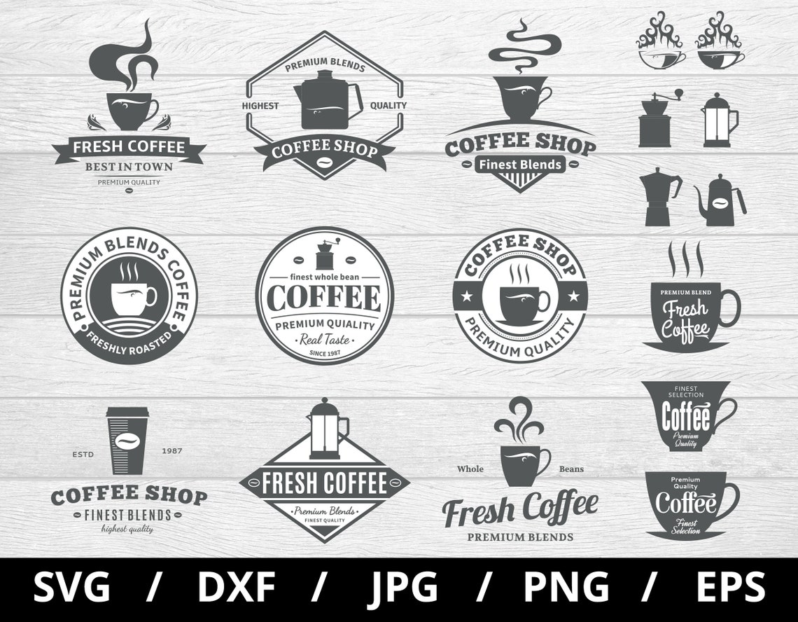 Coffee Shop Logo Sets Collection Illustration Svg, Fresh Coffee Finest ...