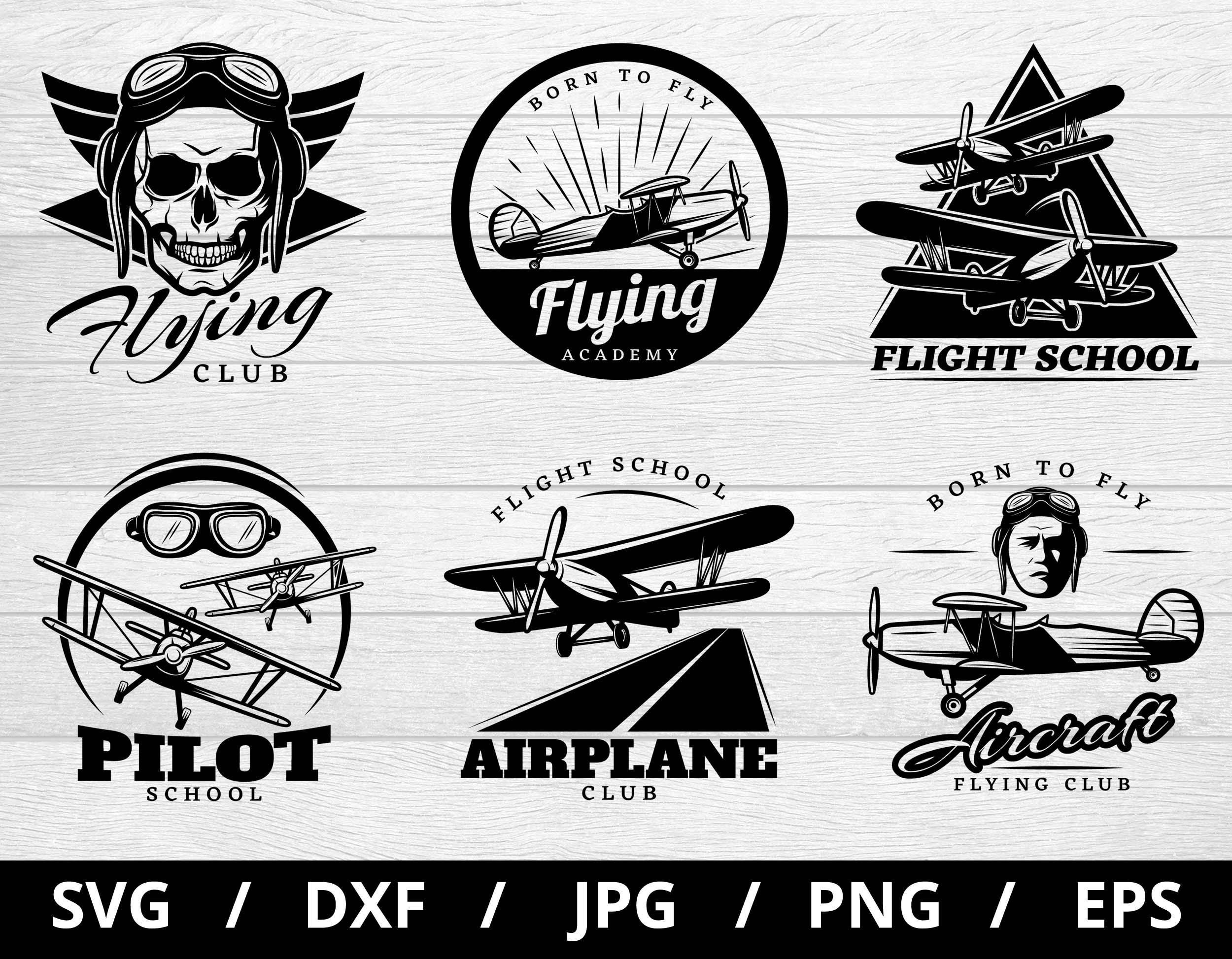 Flight School Logo Sets Collection Illustration Svg, Pilot School ...