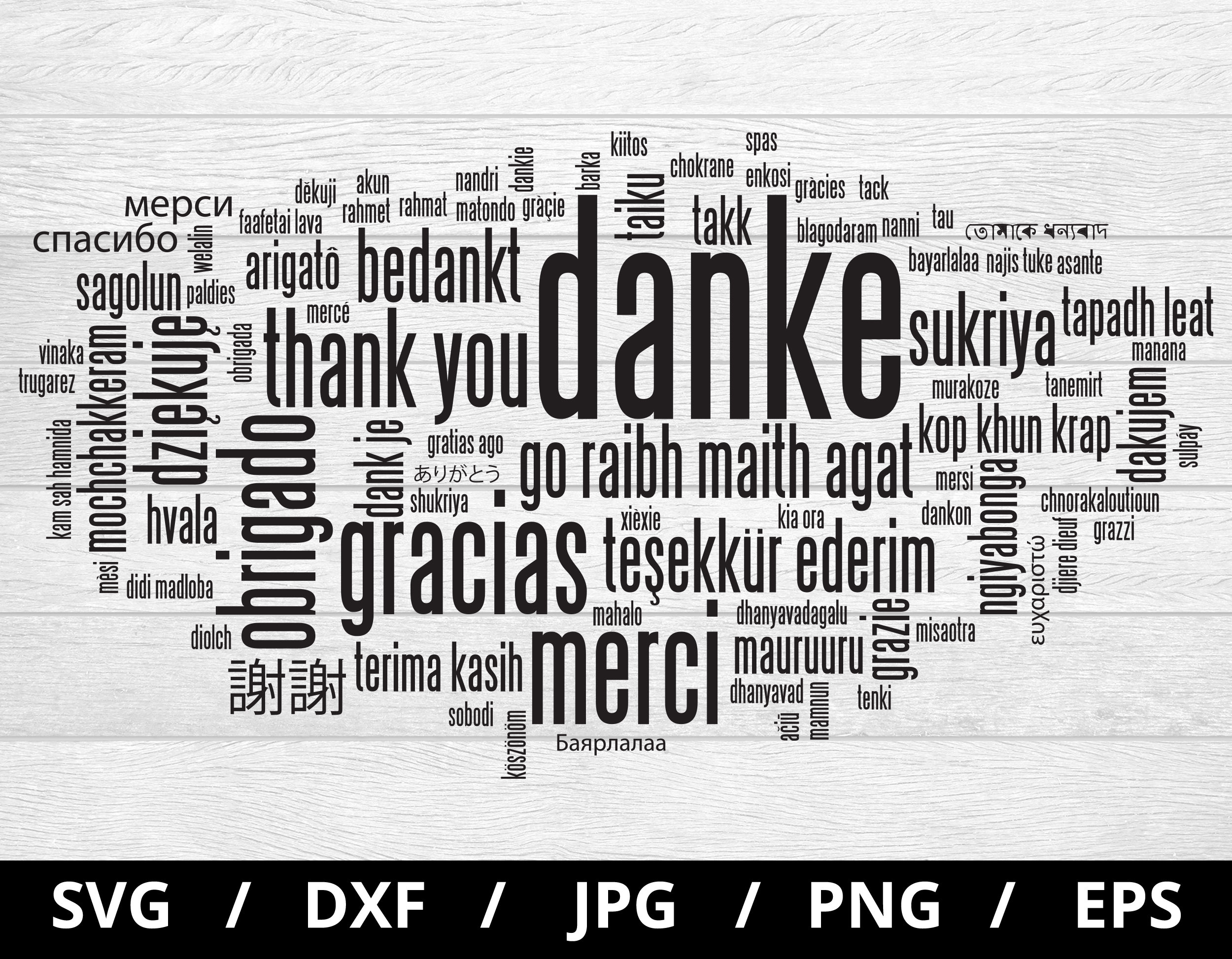 Thank You Typography Lettering Svg Danke Gracias Merci - Etsy