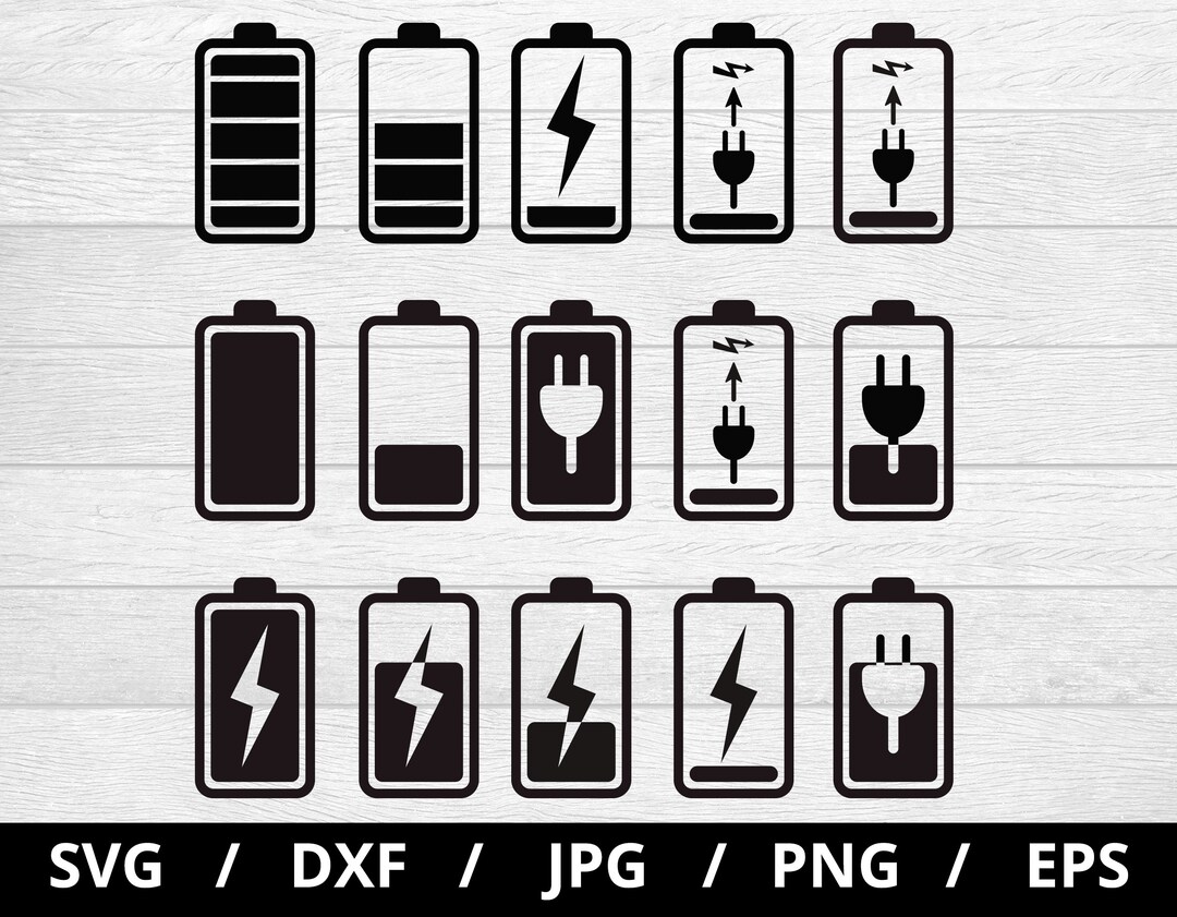 Silhouette Battery Status Icon Sets Collection Bundle Svg, Low Battery ...