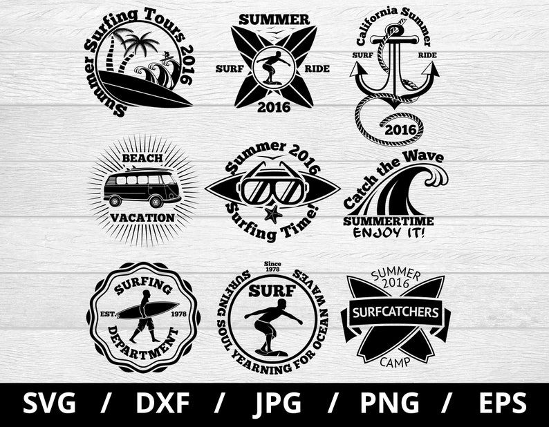 Surfing Tours Logo Sets Collection Illustration Svg, Surfing Time, Surf ...