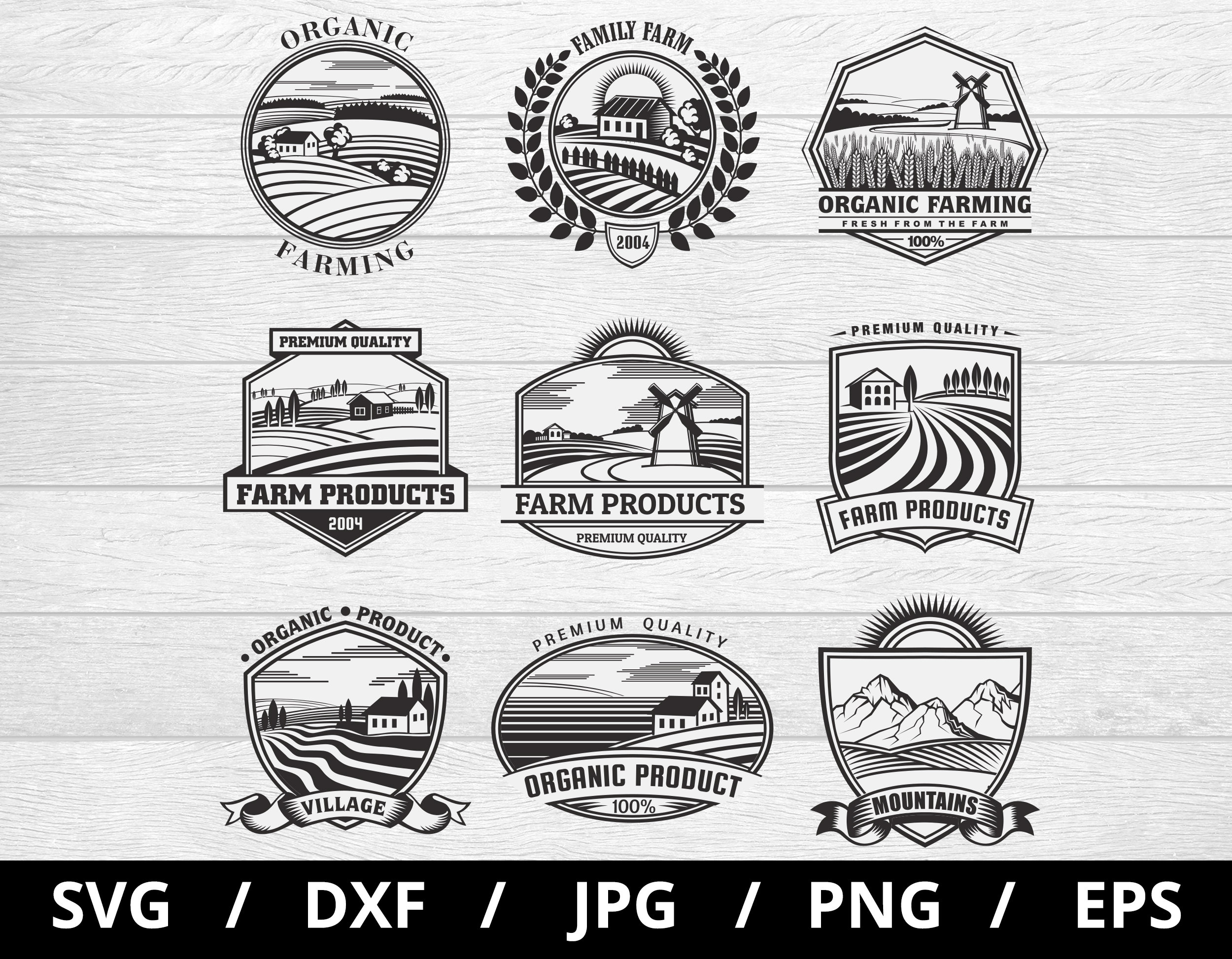 Farm Village Logo Sets Collection Illustration Svg, Organic Farming ...