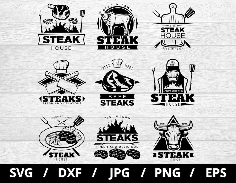 Steak House Logo Sets Collection Illustration Svg, Beef Steaks, Fresh ...