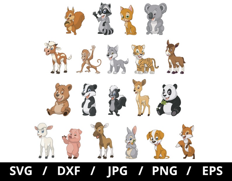Cartoon Animals World Illustration Sets Bundle Svg, Funny Cute Animals ...
