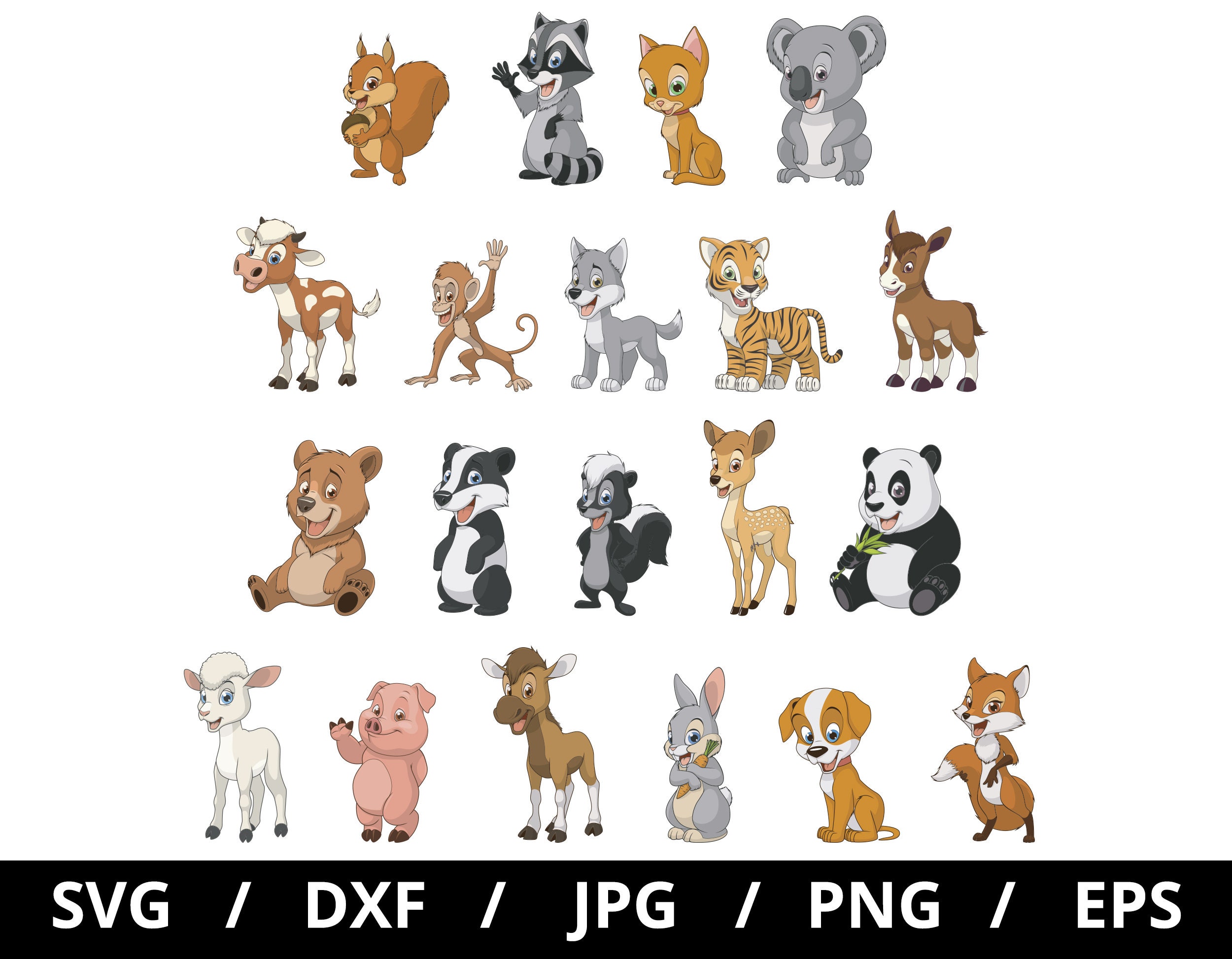 Cartoon Animals World Illustration Sets Bundle Svg, Funny Cute Animals ...
