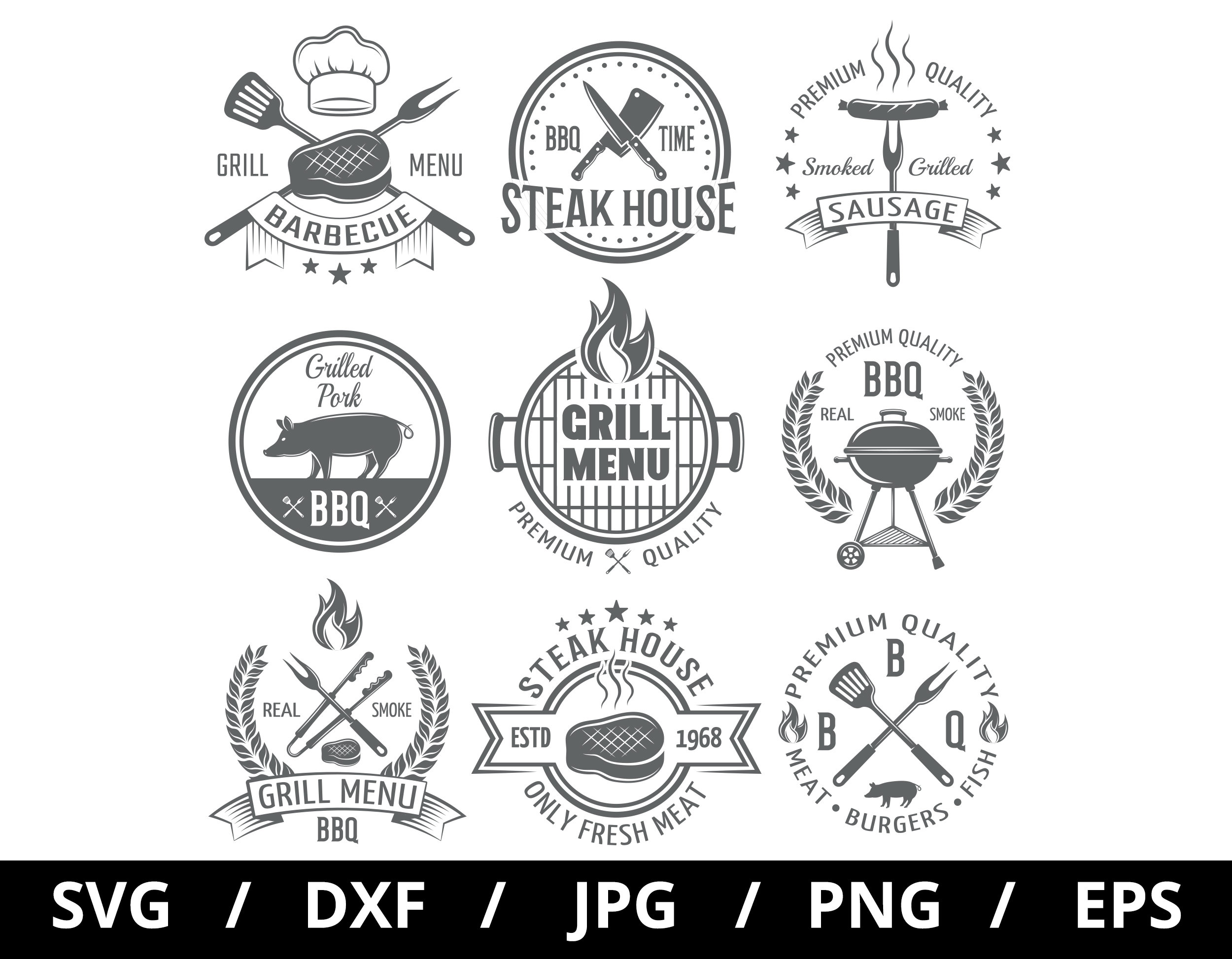 BBQ Grill Time Logo Sets Collection Illustration Svg, Barbecue Party ...
