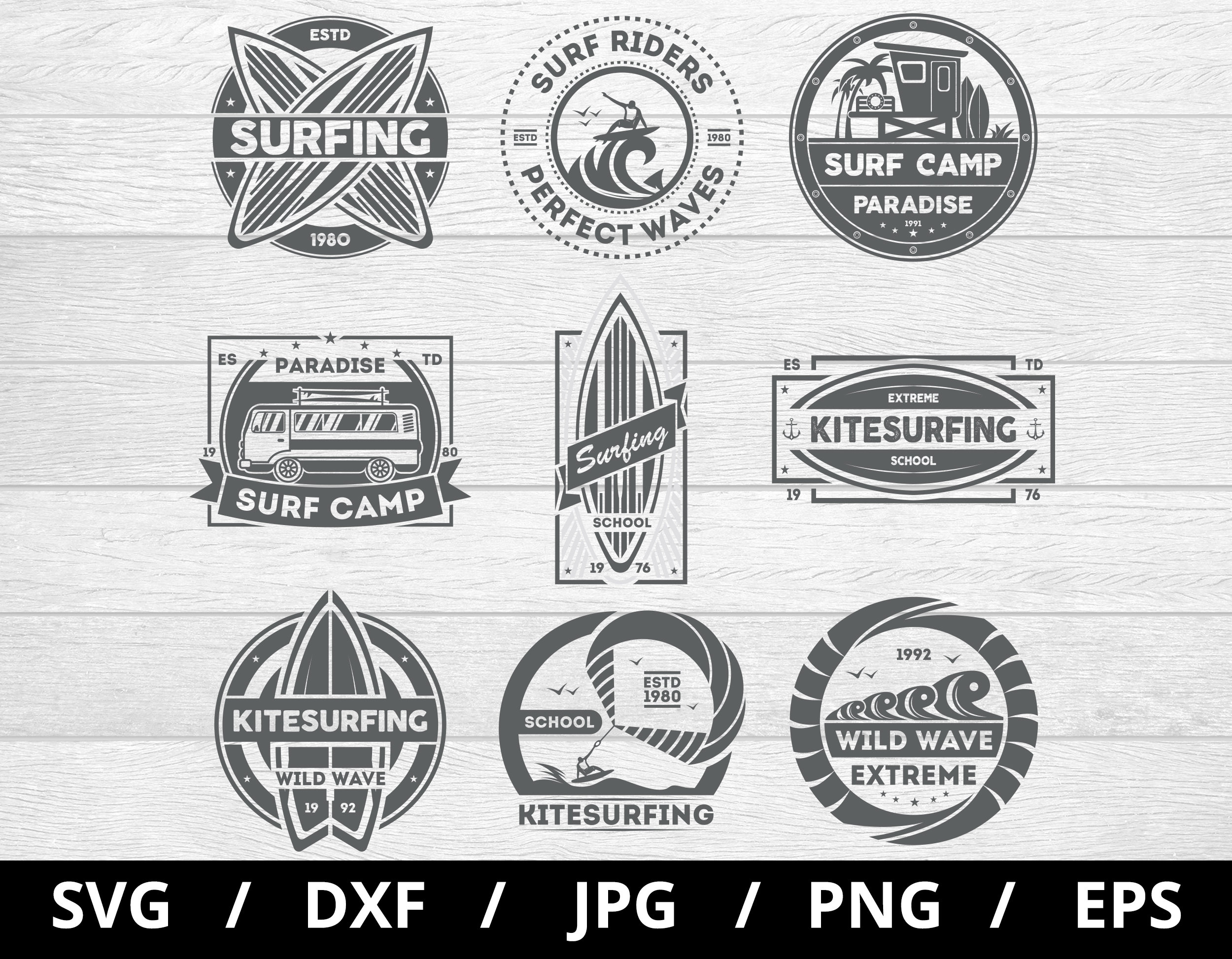Surfing Tours Logo Sets Illustration Svg, Surfing School, Surf Camp ...