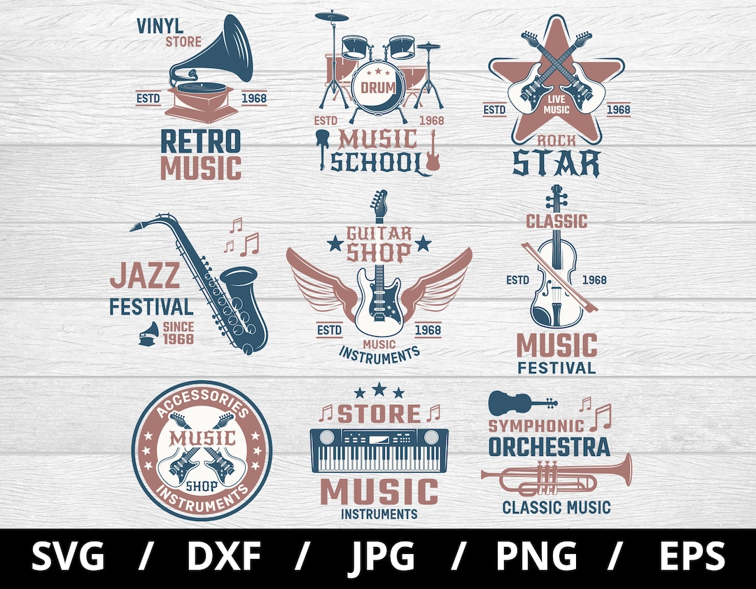 Music Shop Logo Sets Collection Illustration Svg, Music Instruments ...