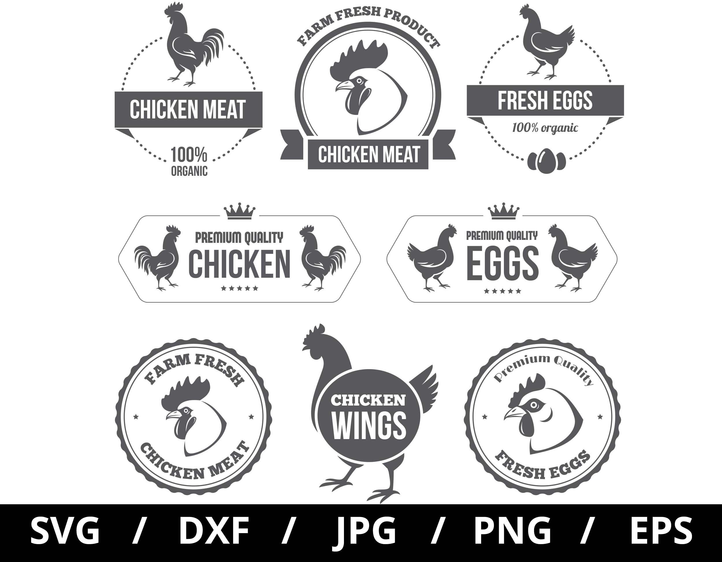 Chicken Logo Sets Illustration Svg, Farm Chicken Labels Set Svg, Fresh ...