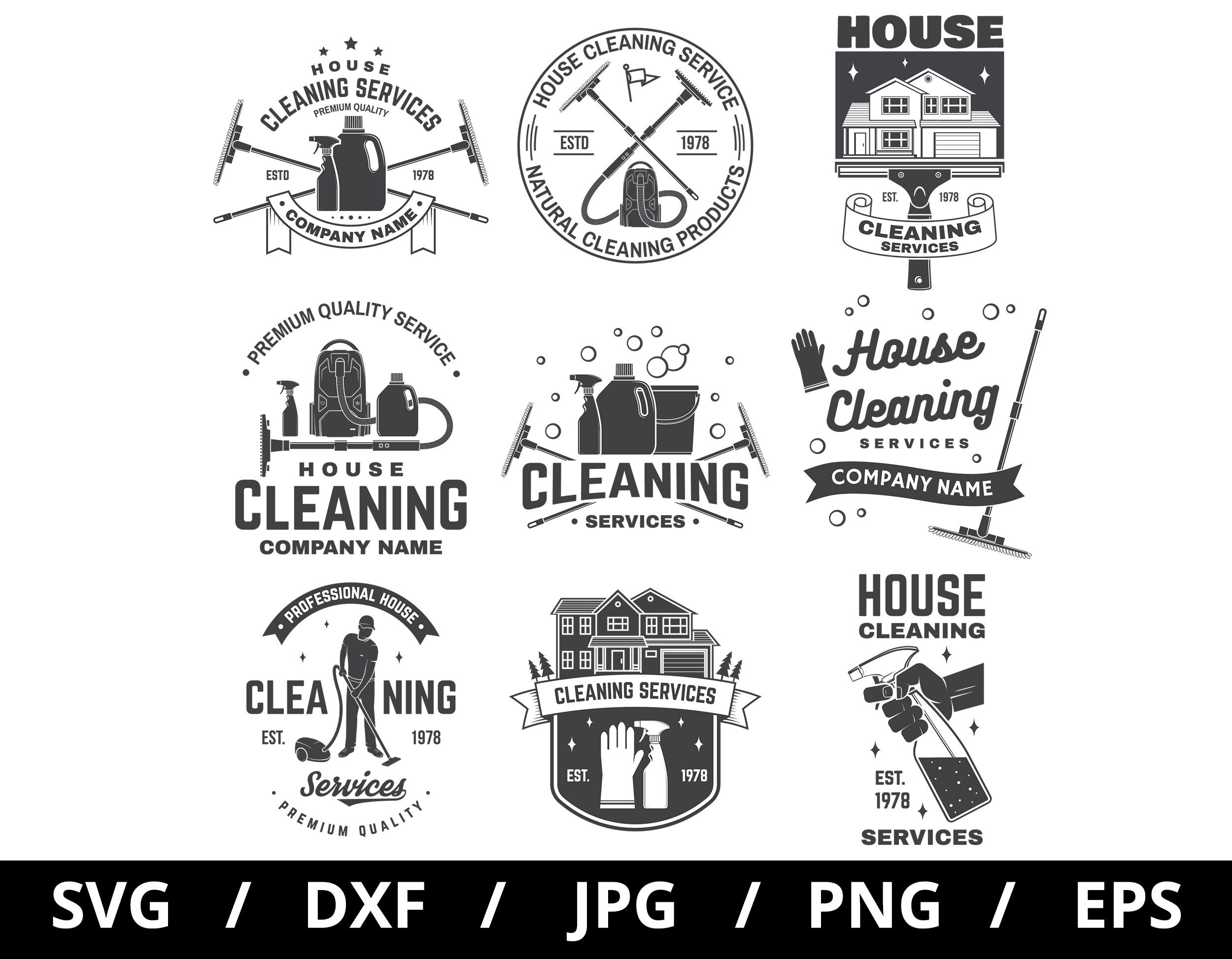 Cleaning Service Logo Set, Business Clipart SVG, EPS, PNG (digital ...