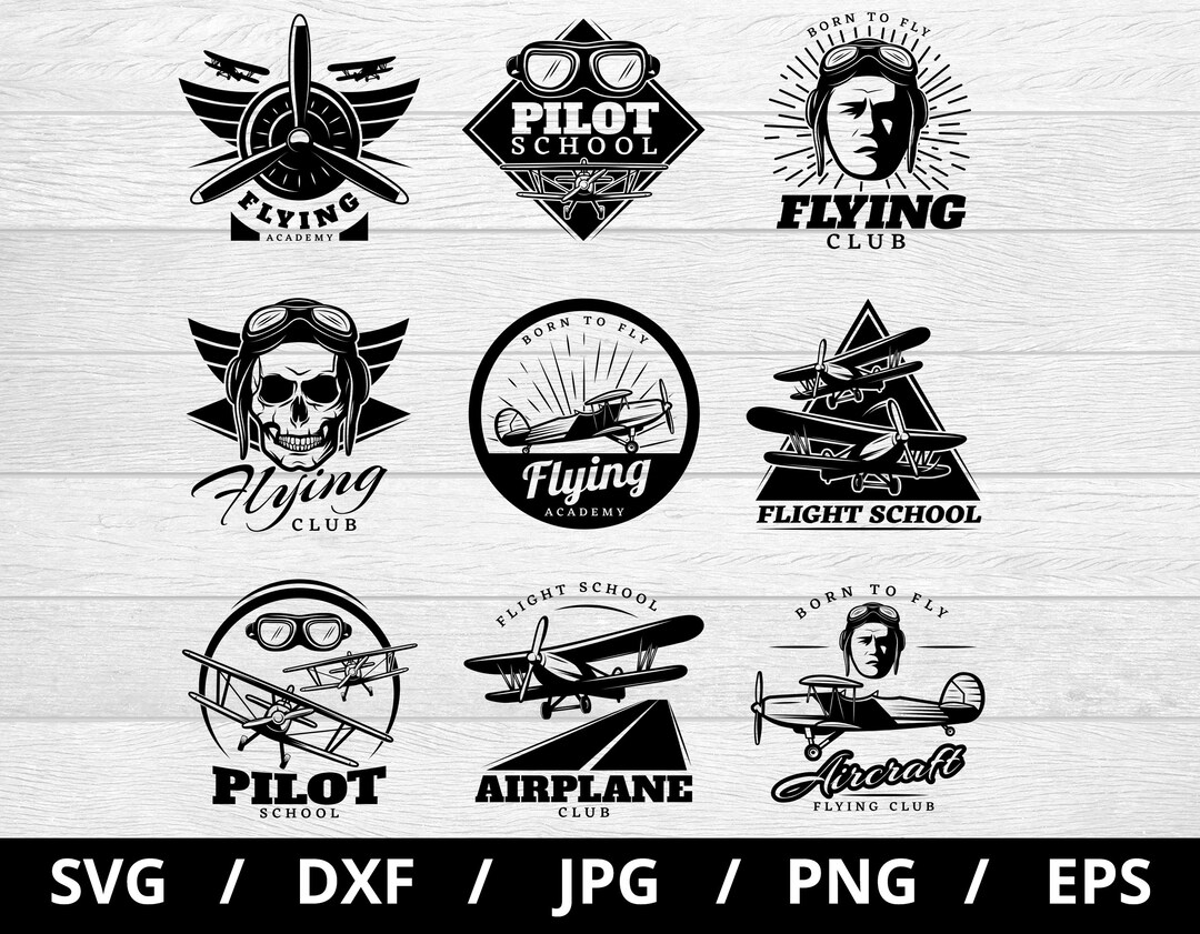 Flight School Logo Sets Collection Illustration Svg, Pilot School ...