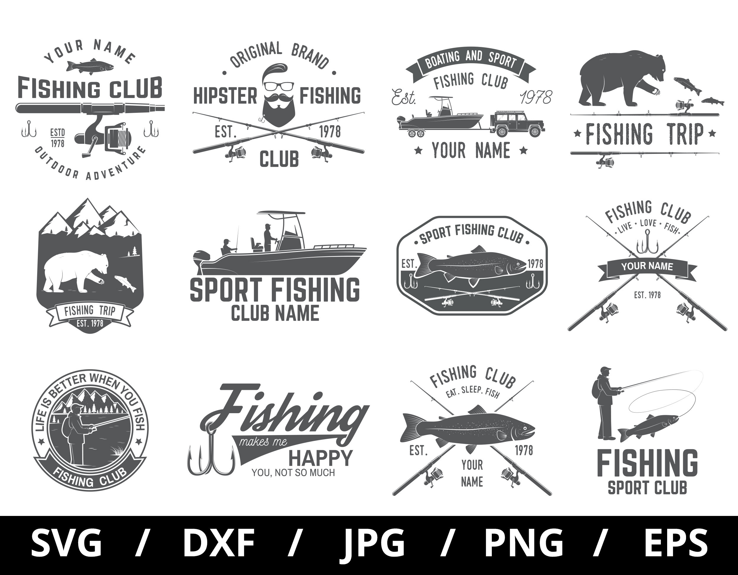 Fishing Club Logo Sets Collection Illustration Svg, Fishing Trip, Sport ...