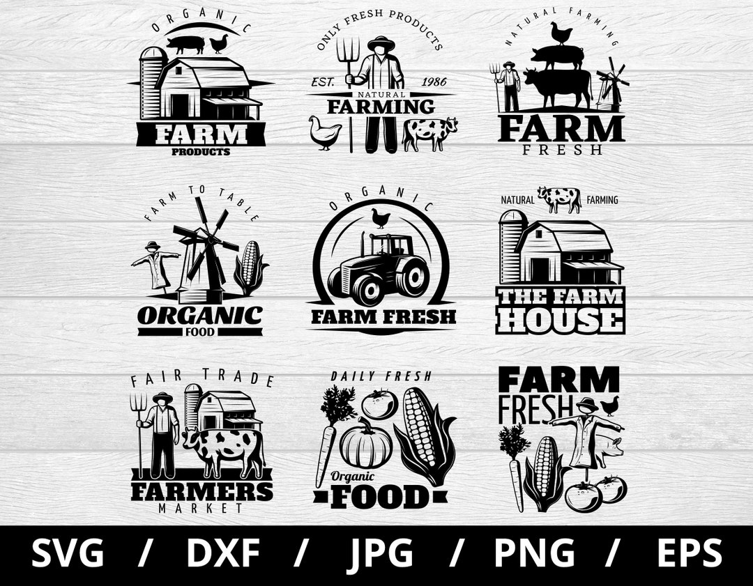 Farm Fresh Logo Sets Collection Illustration Svg, Organic Farm Products ...