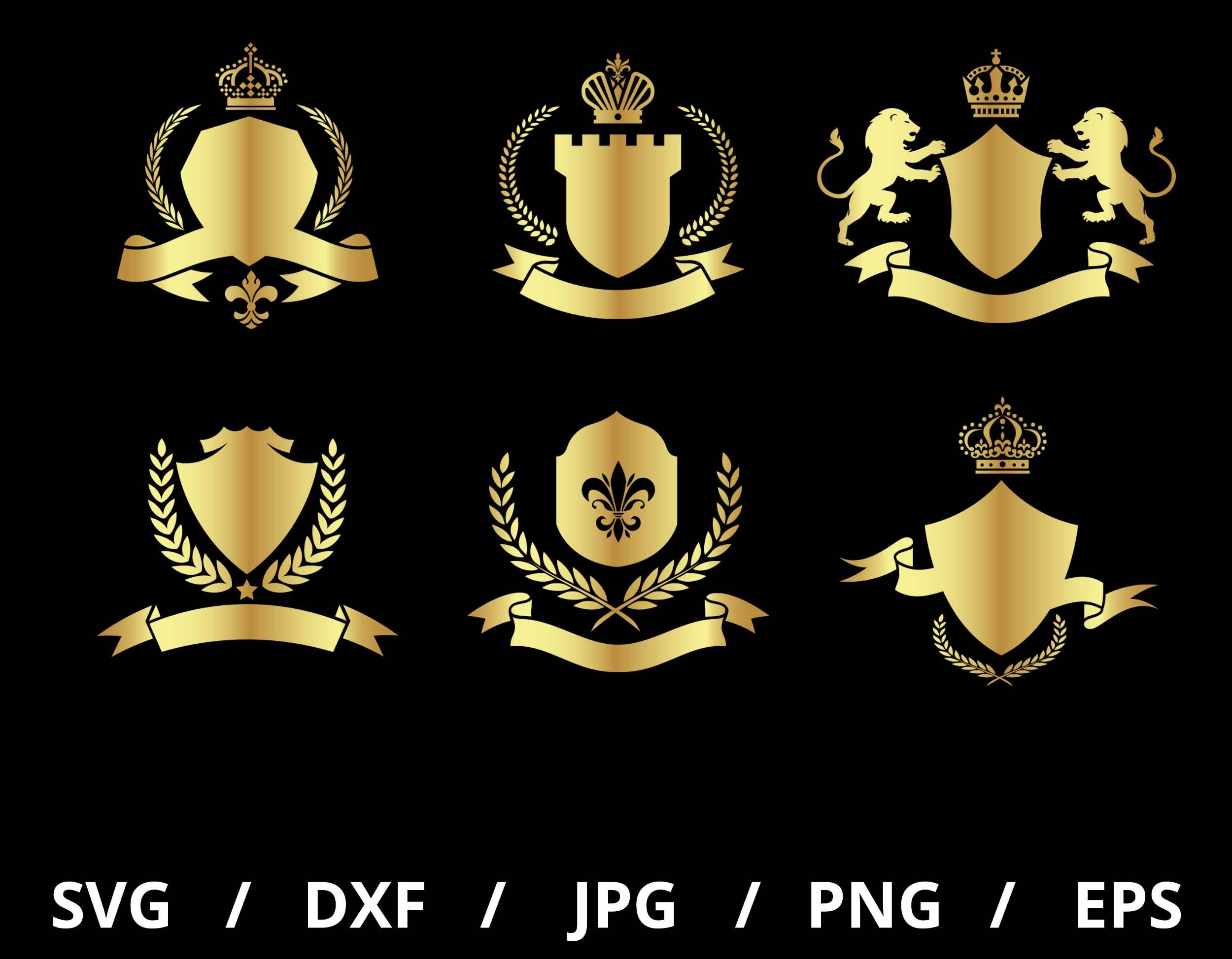 Golden Royal Crest SVG: Luxury Shield Badge Label Set (digital Download ...