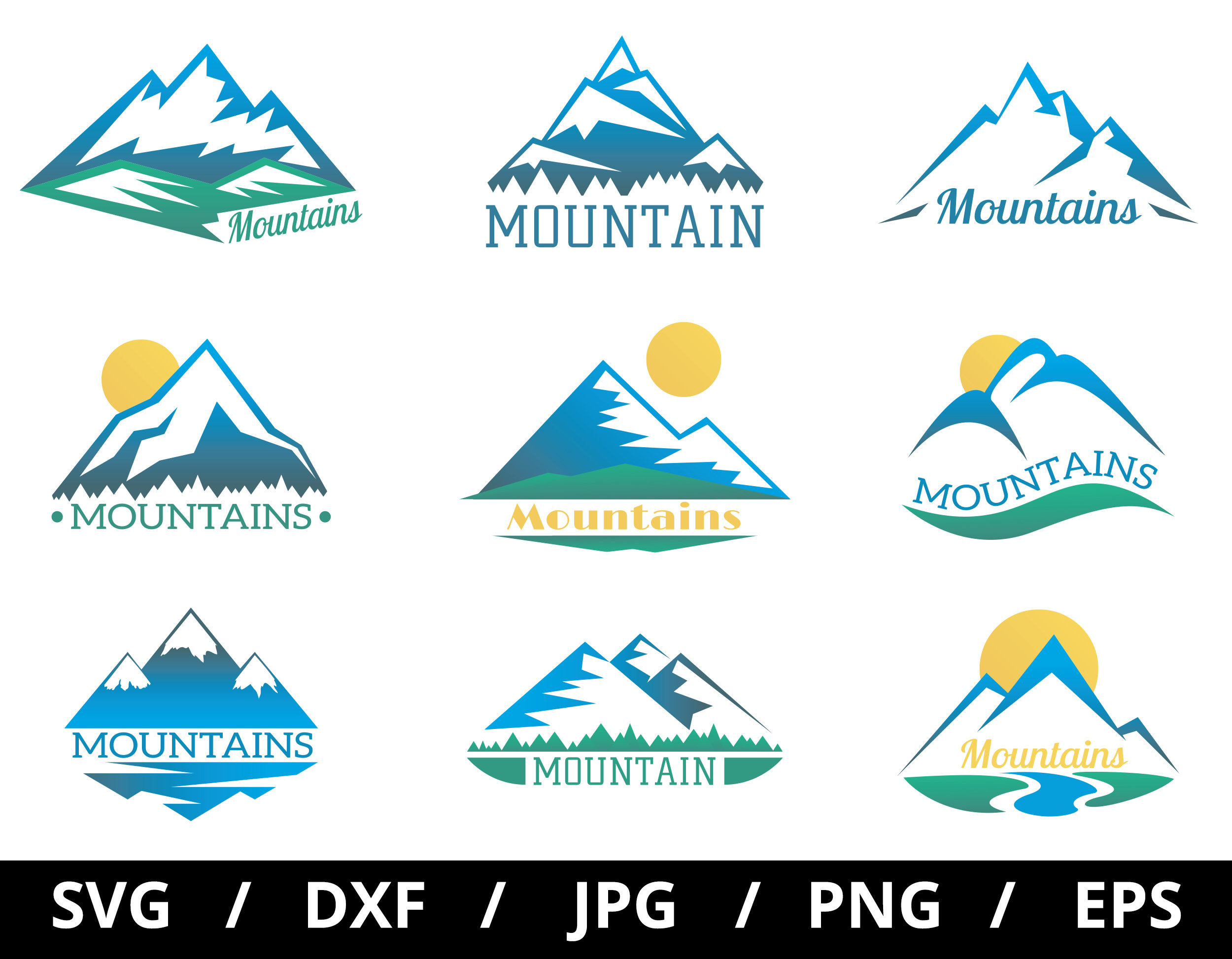 Mountain Logo Sets Illustration Svg, Mountains Collection Icon Badge ...