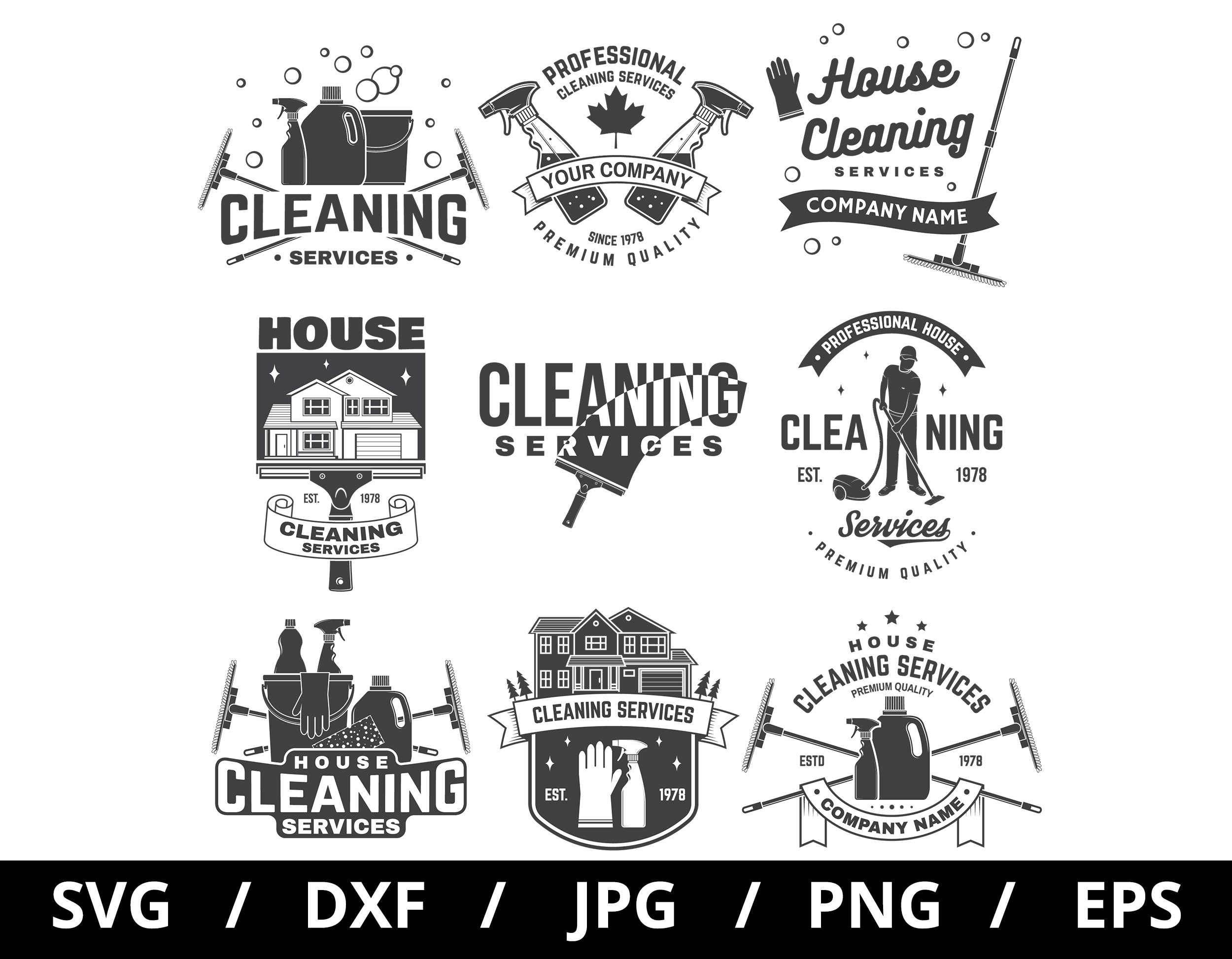 Cleaning Services Logo Sets Illustration Svg, House Cleaning Service ...