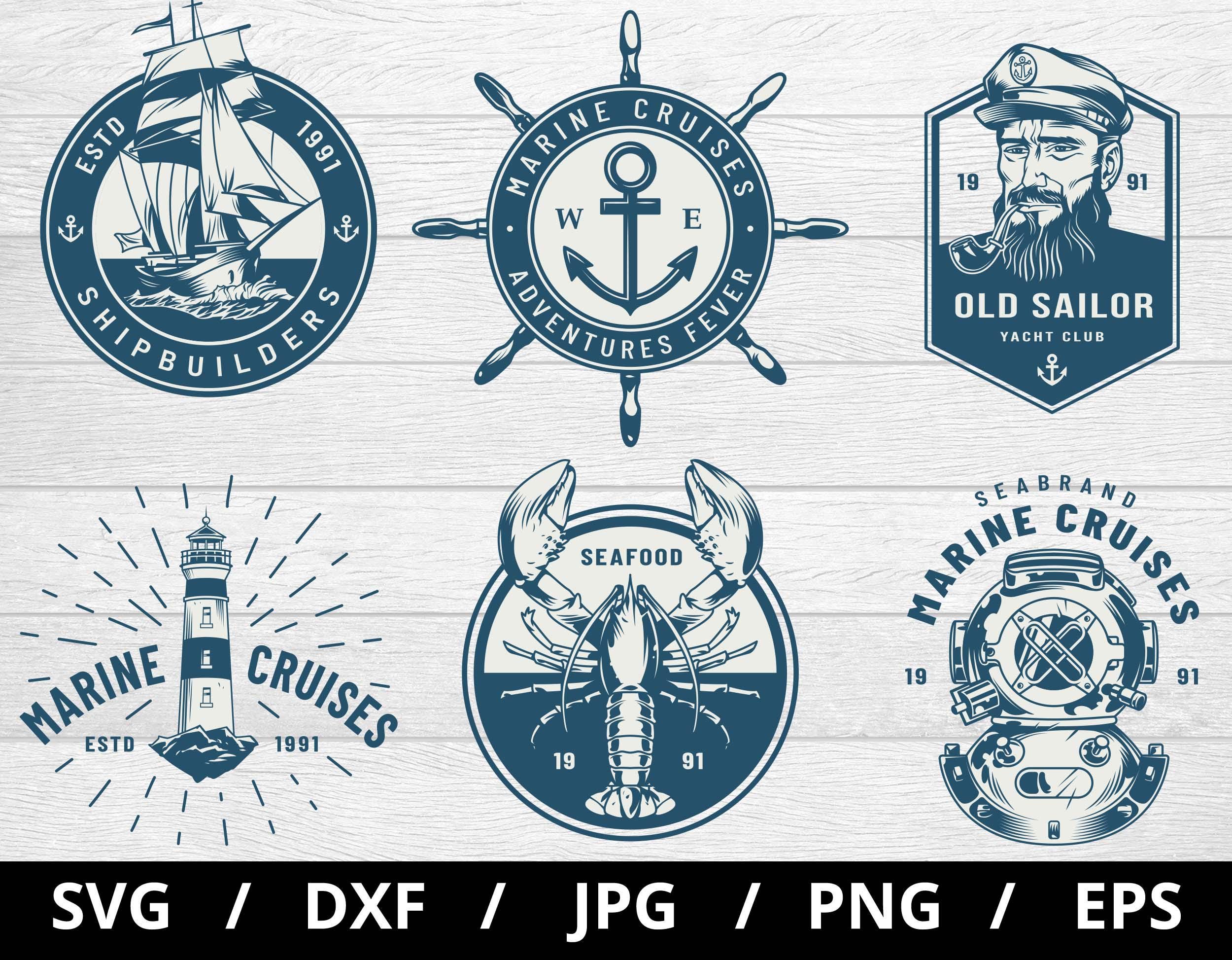 Nautical Labels Logo Sets Collection Illustration Svg, Marine Cruises ...