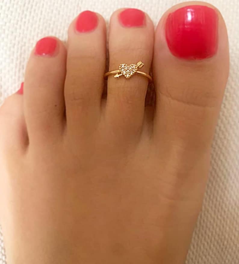 Minimalist Heart Zircone Toe Ring, Crystal Heart Toe Ring, Adjustable ...
