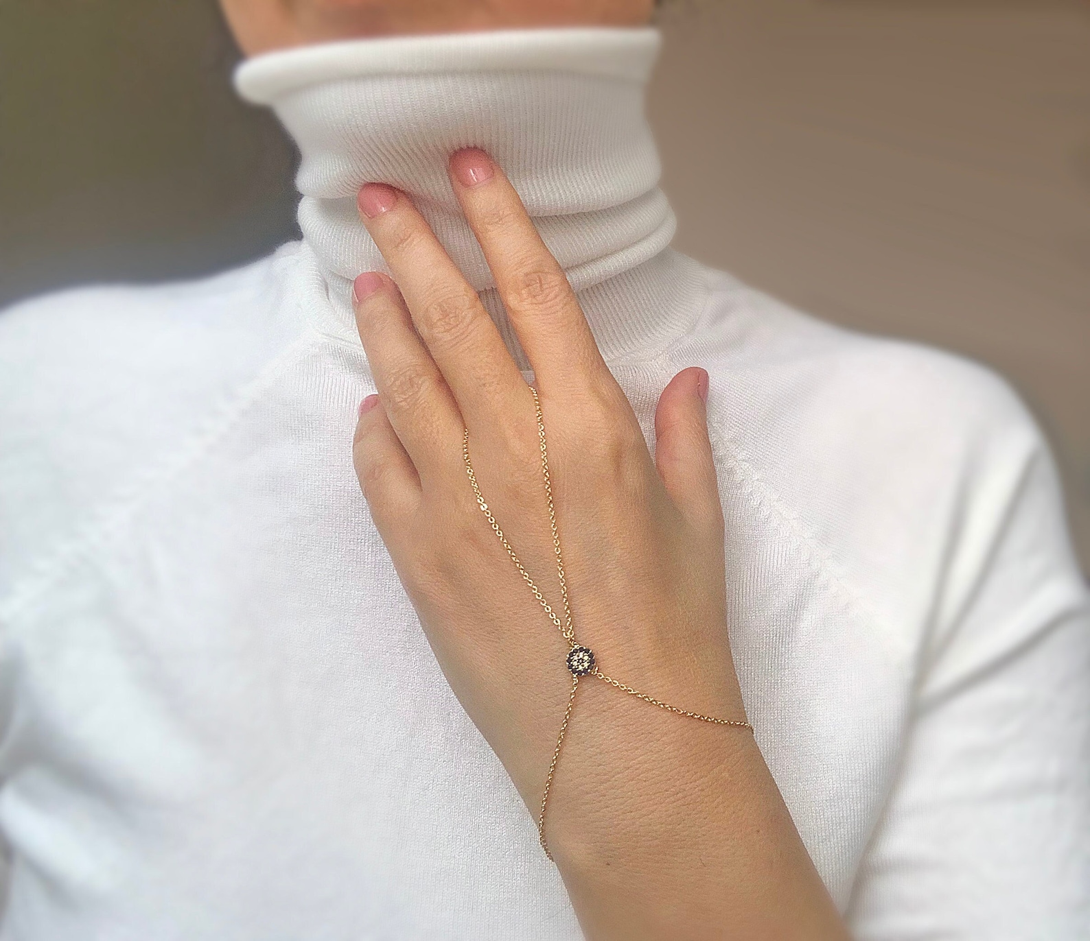 Evil Eye Hand Chain Bracelet, Minimal Body Chain, Gold Wrap Bracelet ...