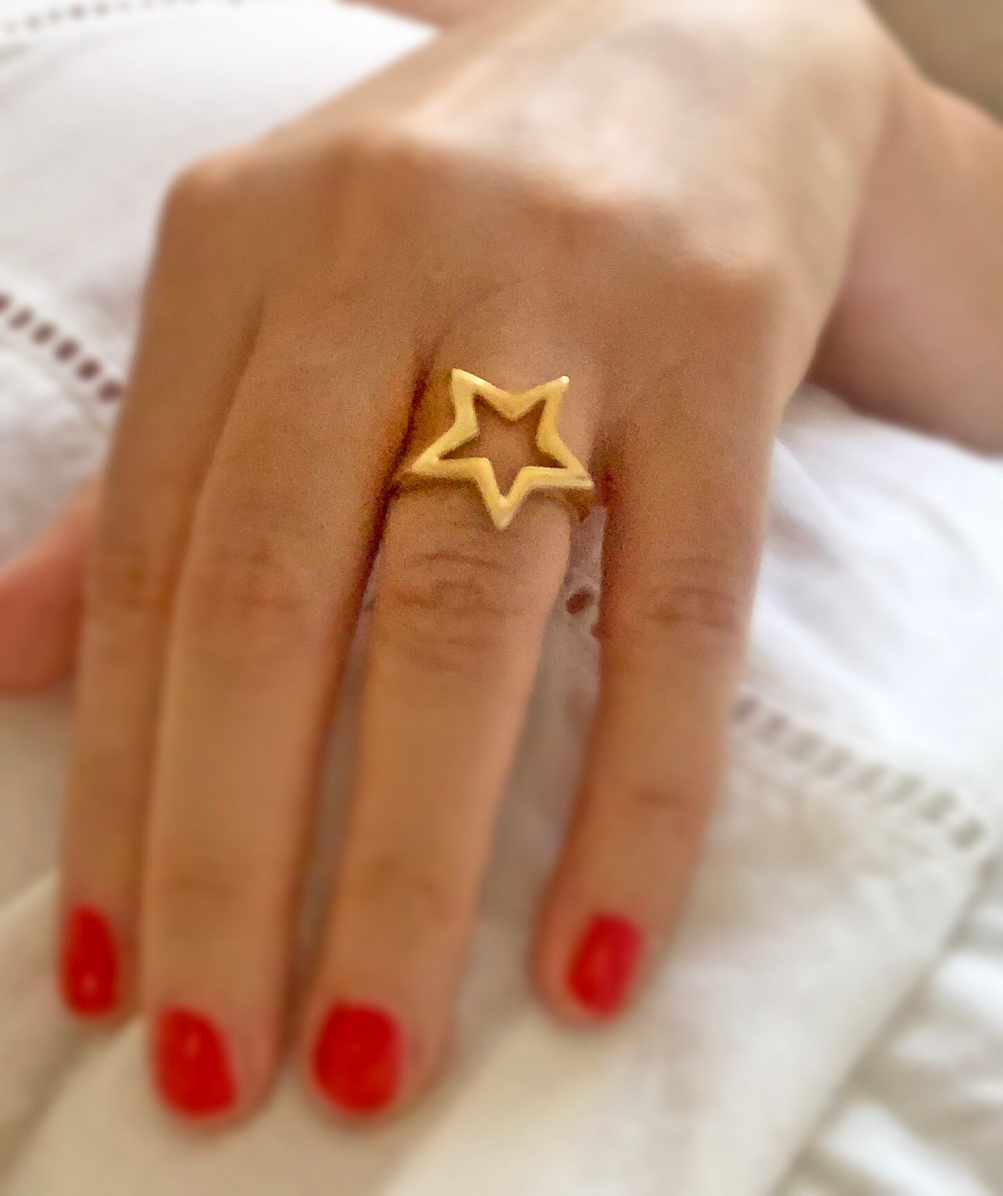 Gold Star Ring, Open Chunky Star Ring, Daily Starring, Adjustable Brass ...