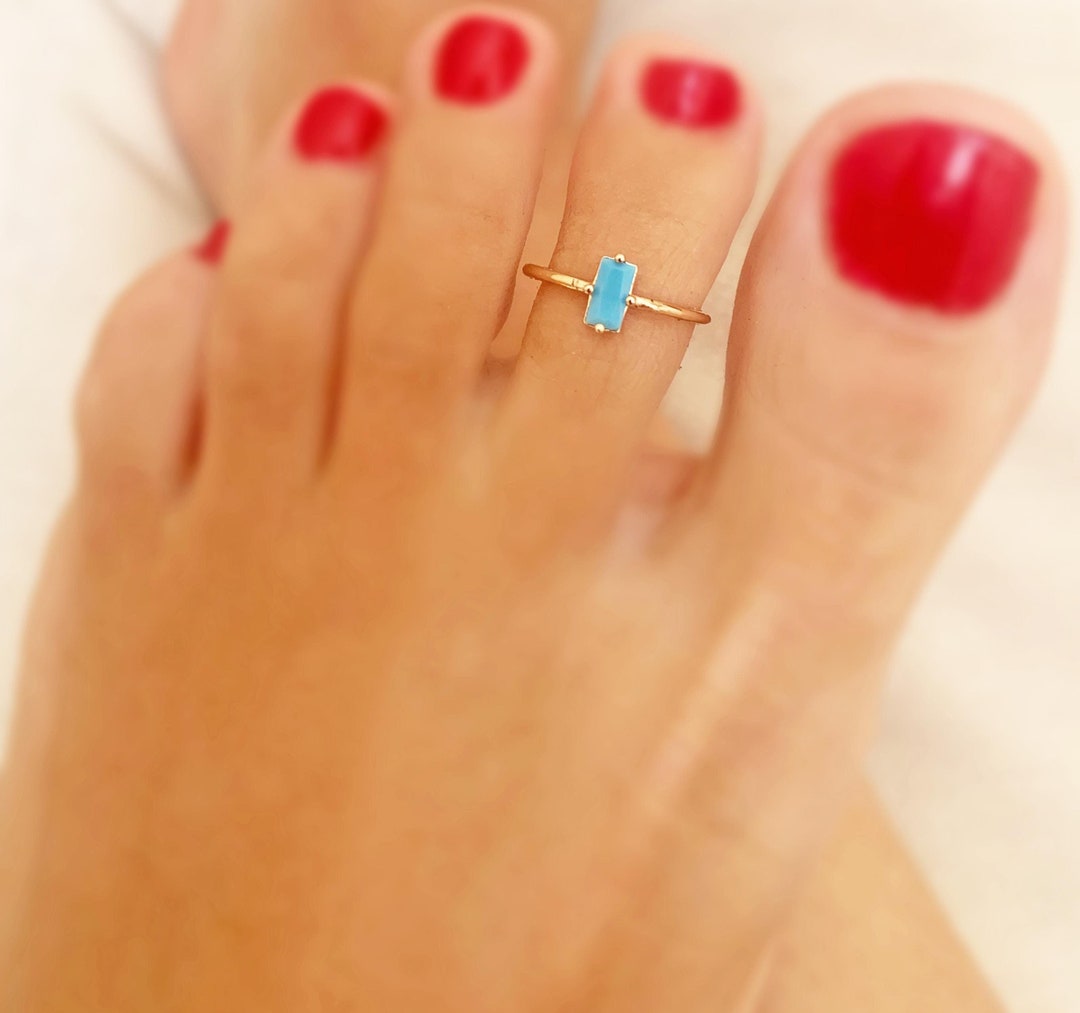 Minimalist Turquoise Toe Ring, Dainty Blue Toe Ring, Adjustable Ring ...